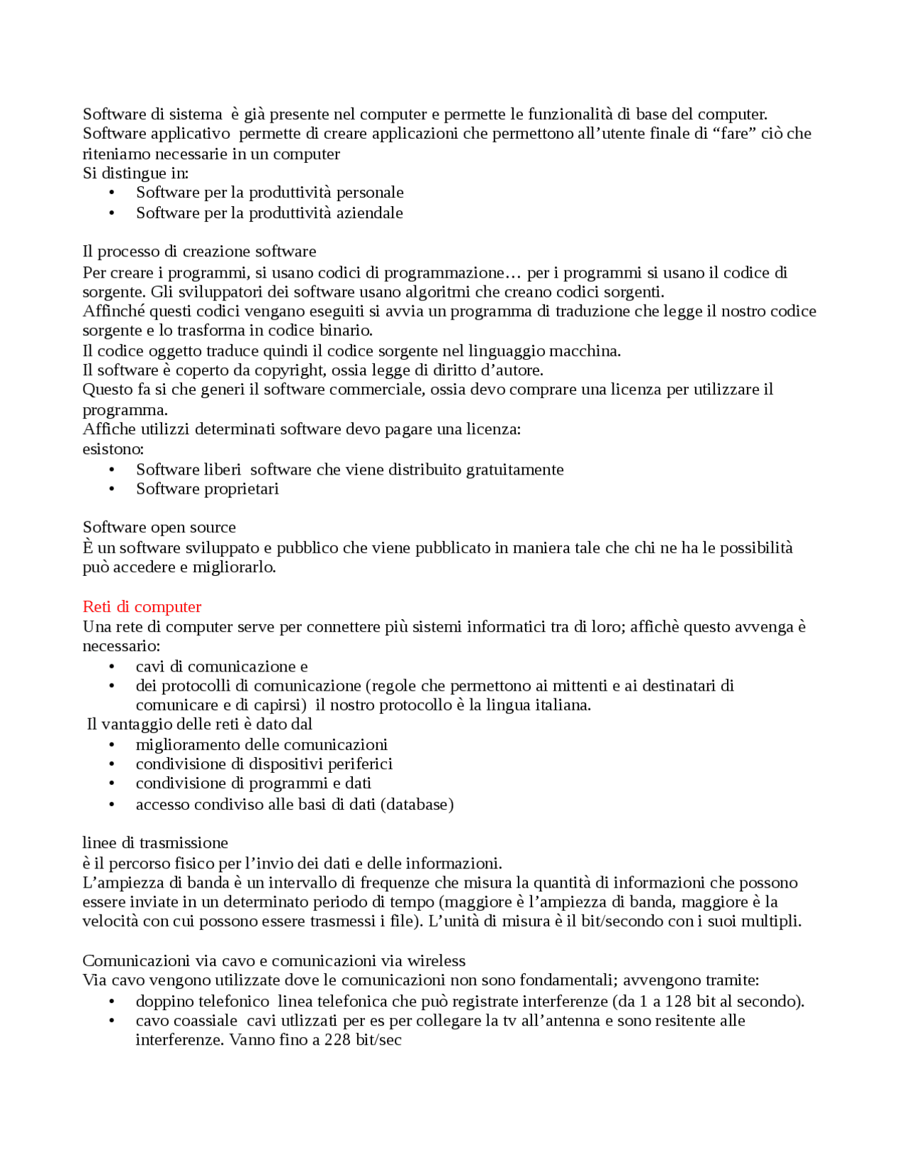 Informatica Generale Docsity