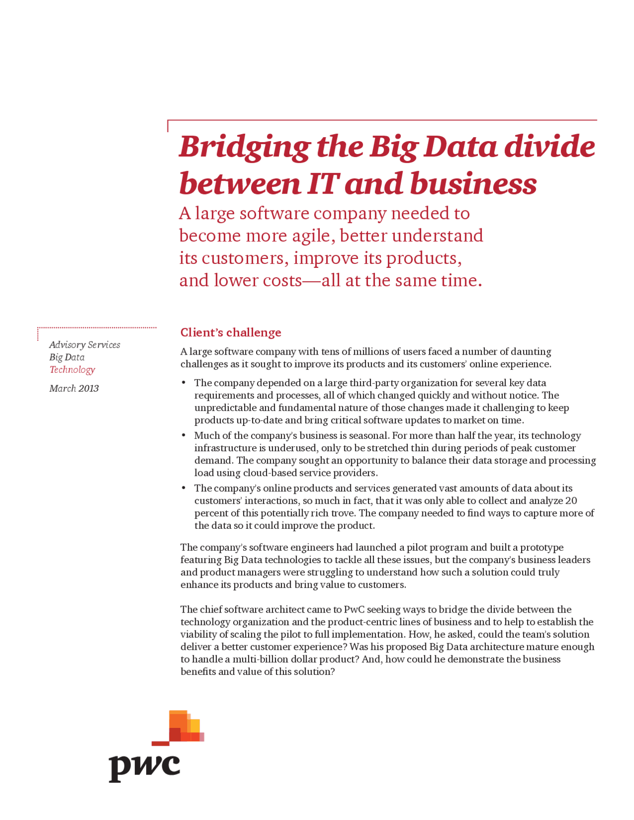 Big data technology case study | Exercises Information Technology | Docsity