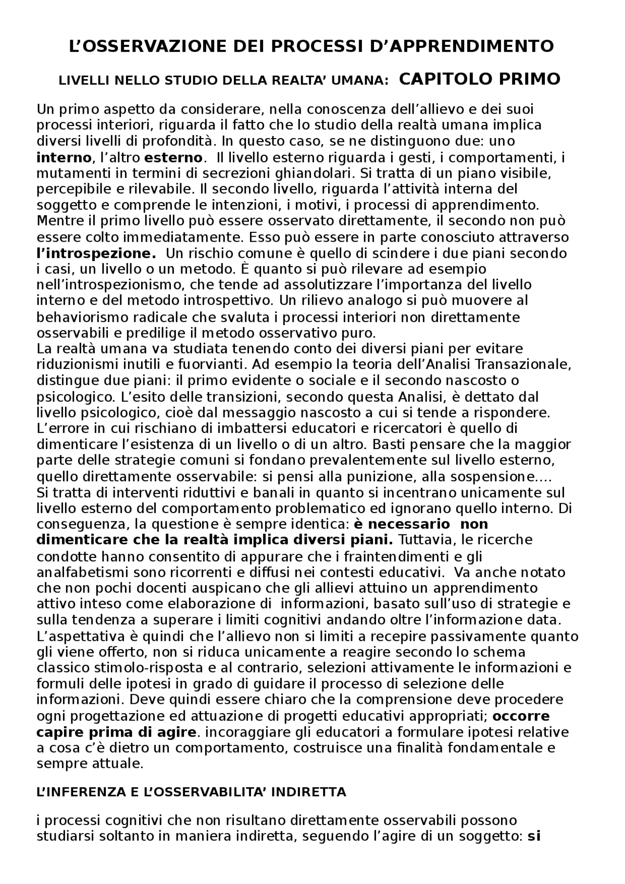Losservazione Dei Processi Dapprendimento Appunti Di Didattica