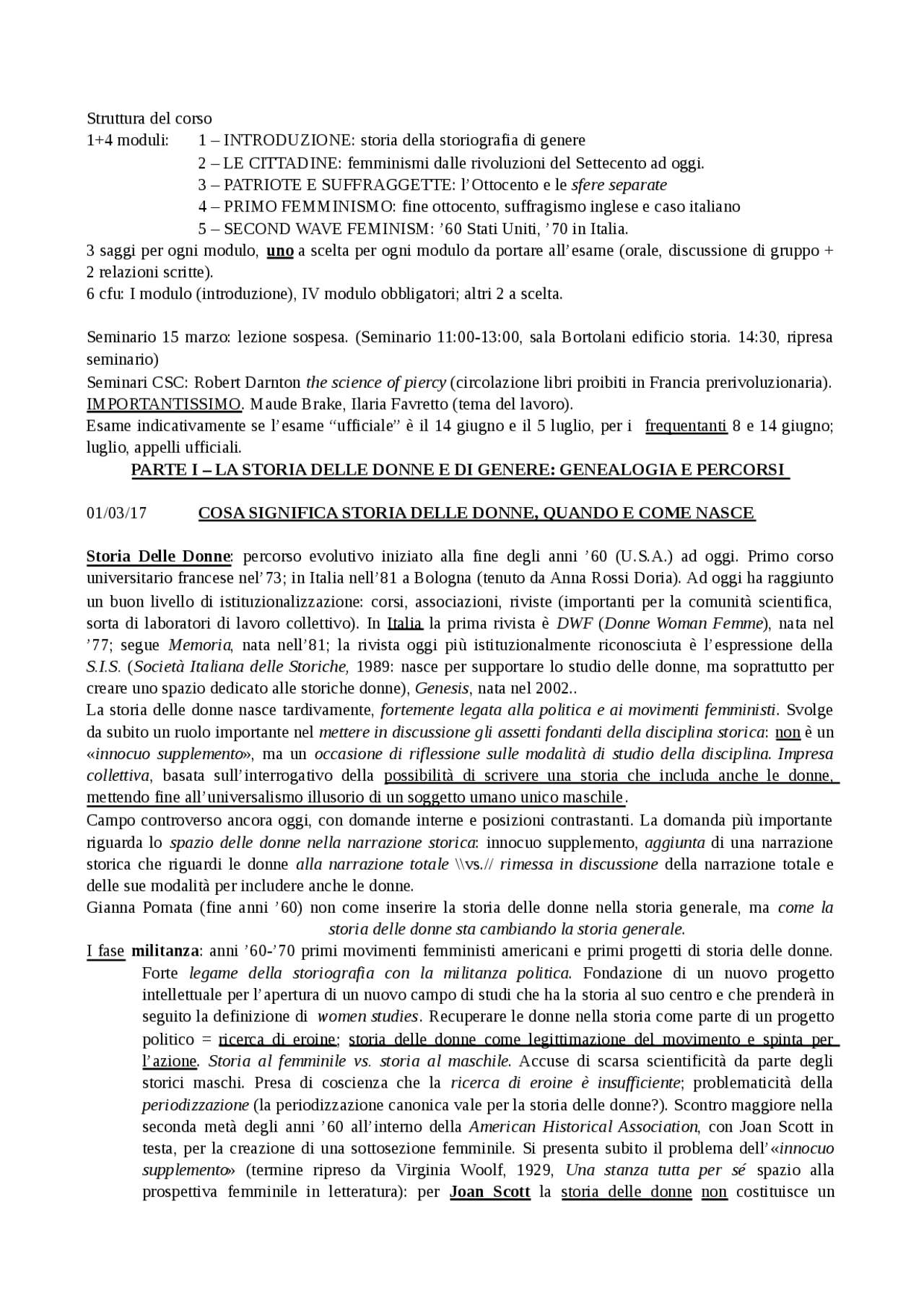 Storia Delle Donne E Di Genere Appunti Docsity