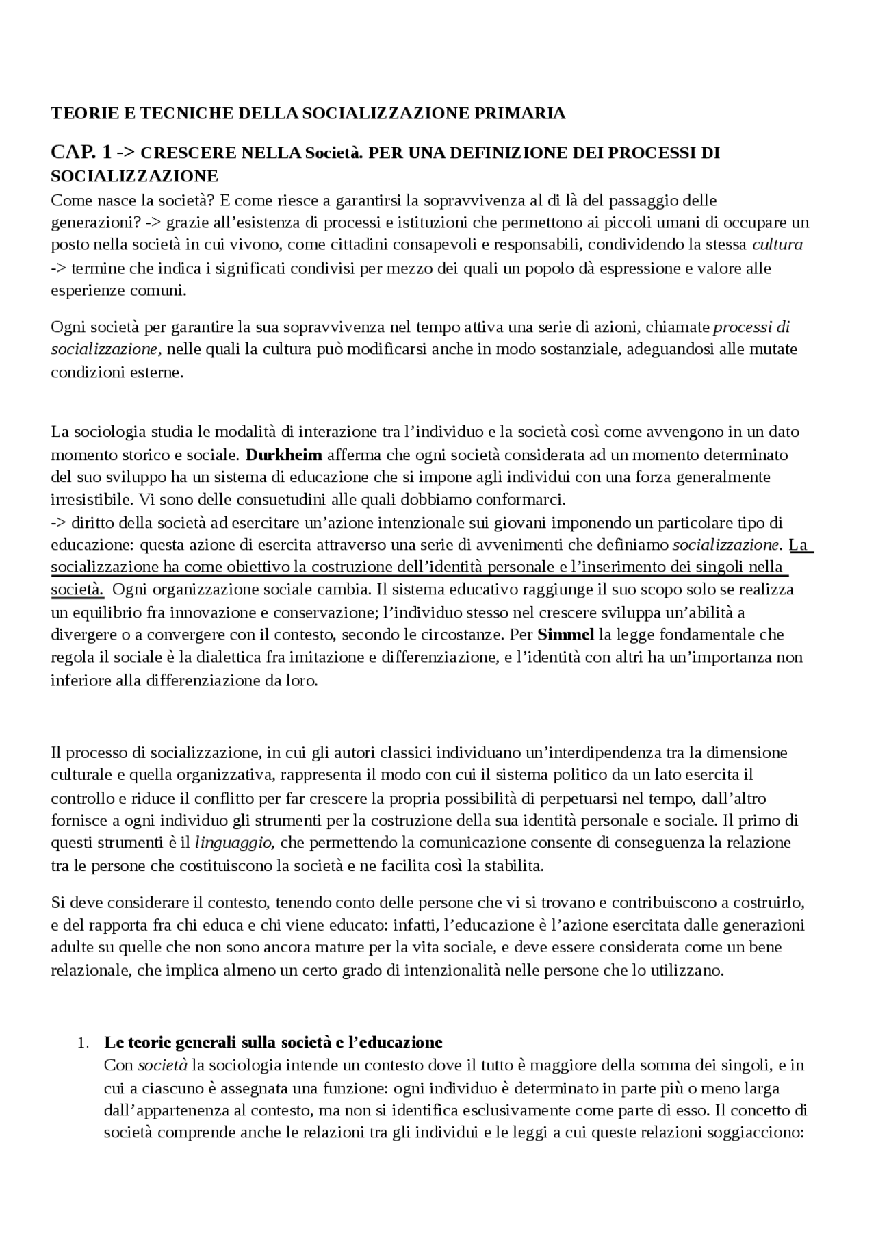 Teorie E Tecniche Della Socializzazione Primaria Docsity