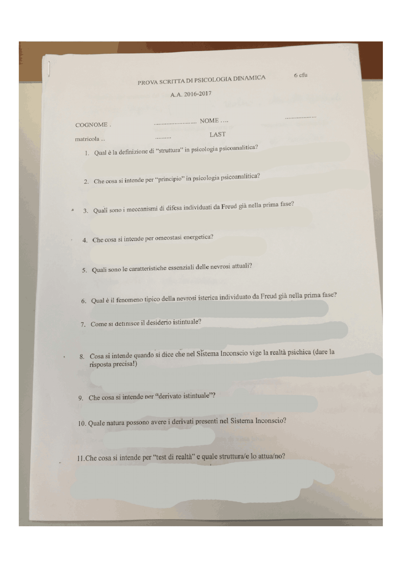 Esame Scritto Psicologia Dinamica Docsity