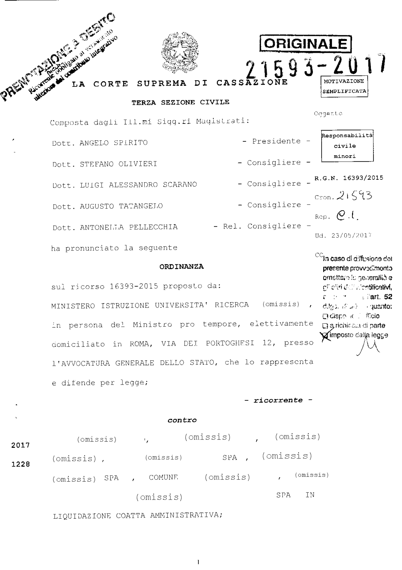 Copia di sentenza della Corte Suprema di Cassazione del 2017 | Dispense ...