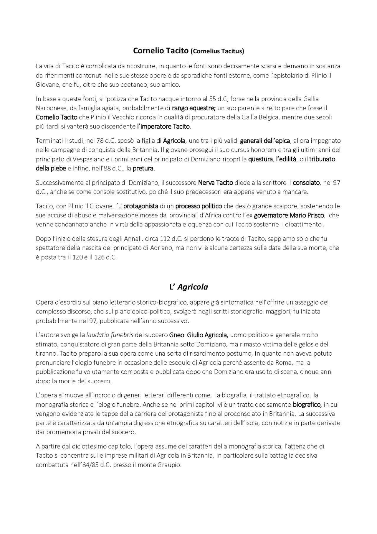 Cornelio Tacito- Biografia, opere, pensiero - Docsity