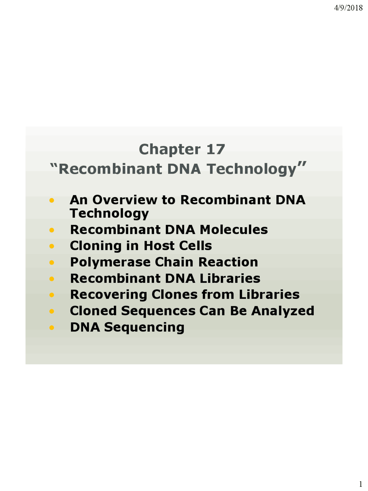 Recombinant Dna Technology Lecture Slides Socr 330 Docsity