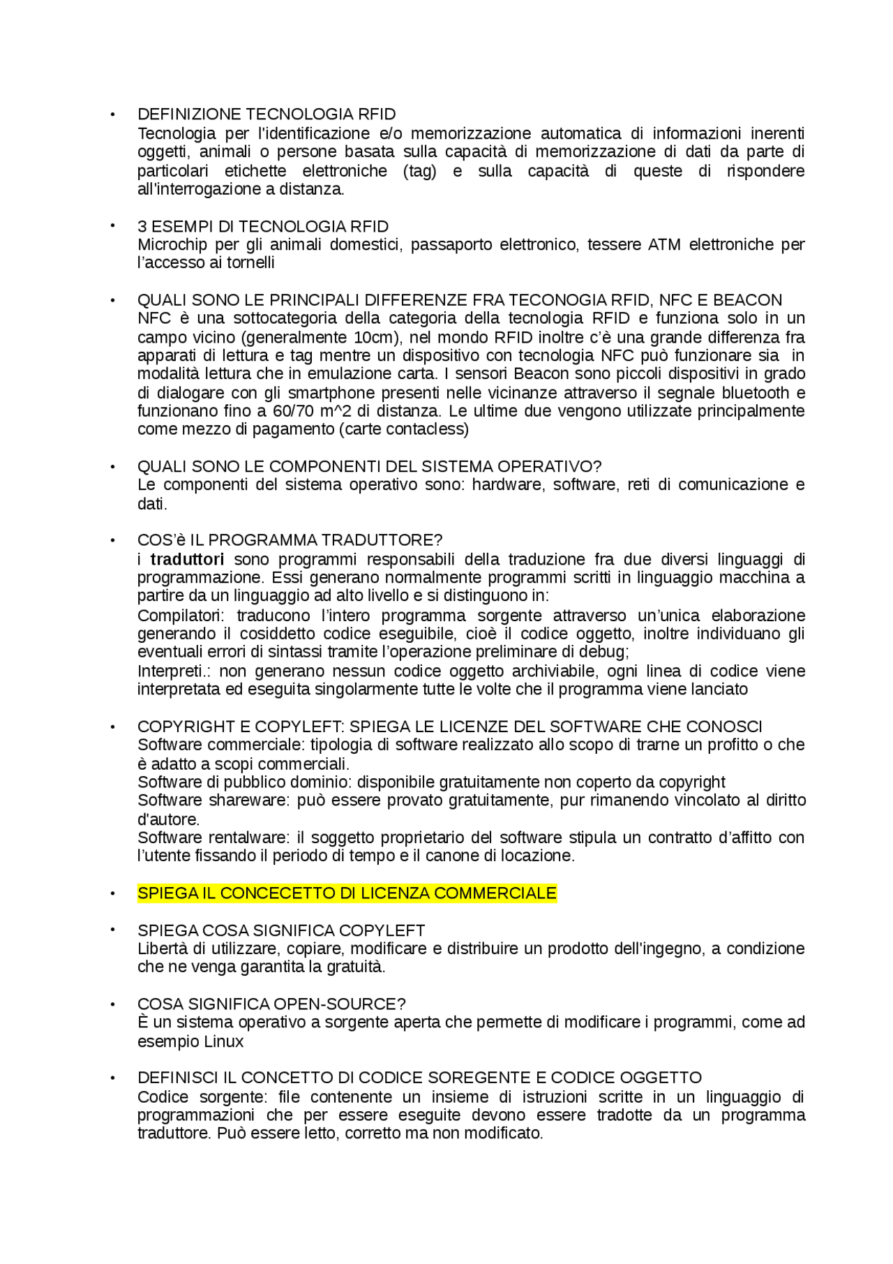Domande Esame Alongo Per Frequentanti Docsity