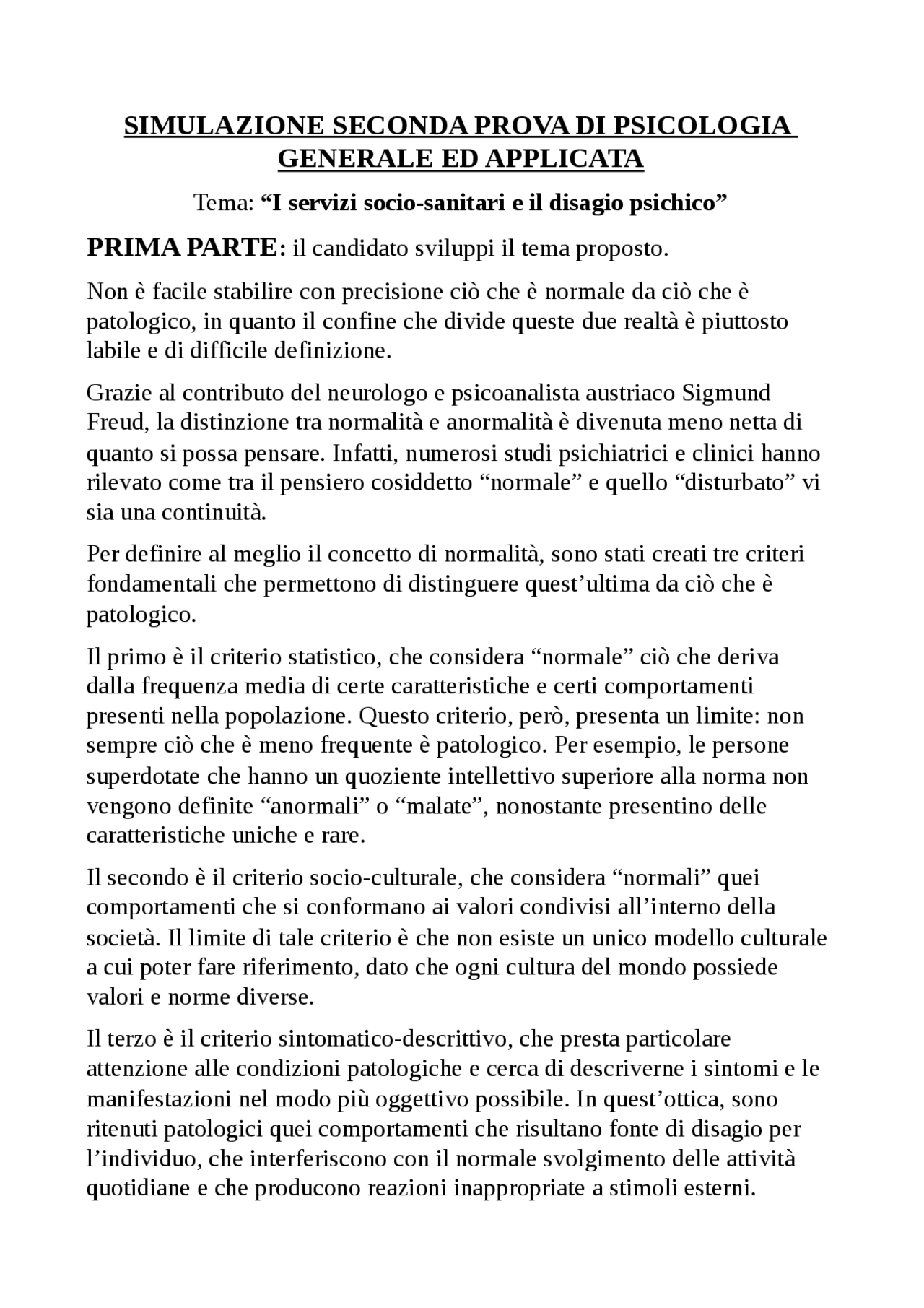 Il disagio psichico - psicologia generale ed applicata - Docsity