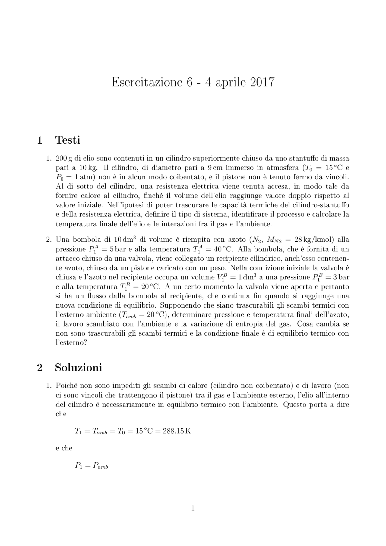 Esercizi di fisica tecnica | Esercizi di Fisica Tecnica | Docsity