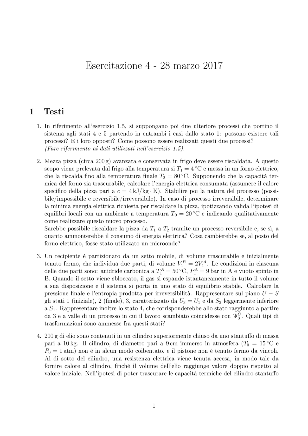 Esercizi di fisica tecnica - Docsity