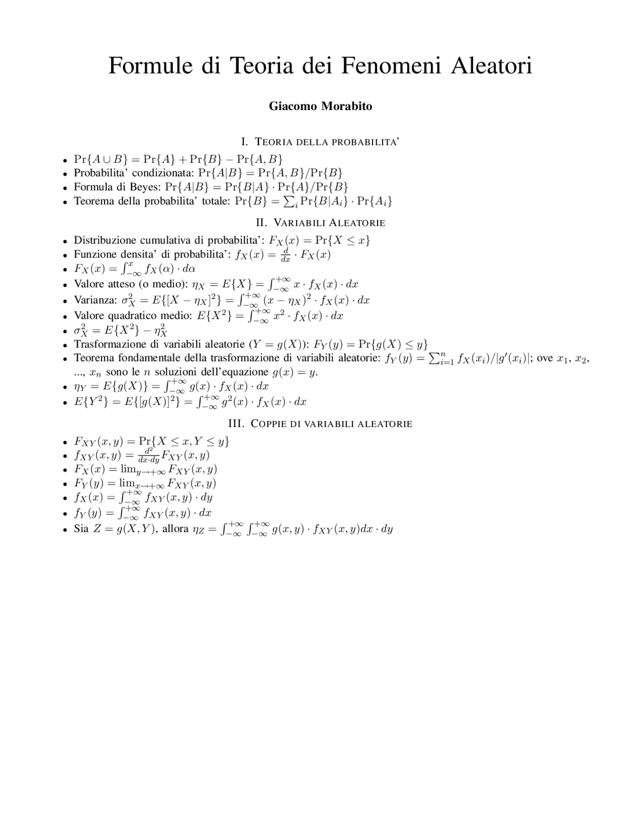 Probabilita e statistica: Formule - Docsity
