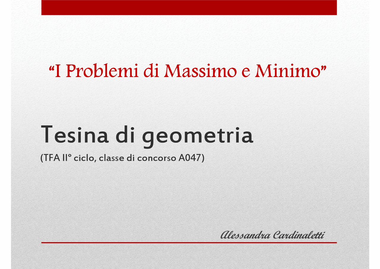 La Ricerca Dei Massimi E Dei Minimi Docsity