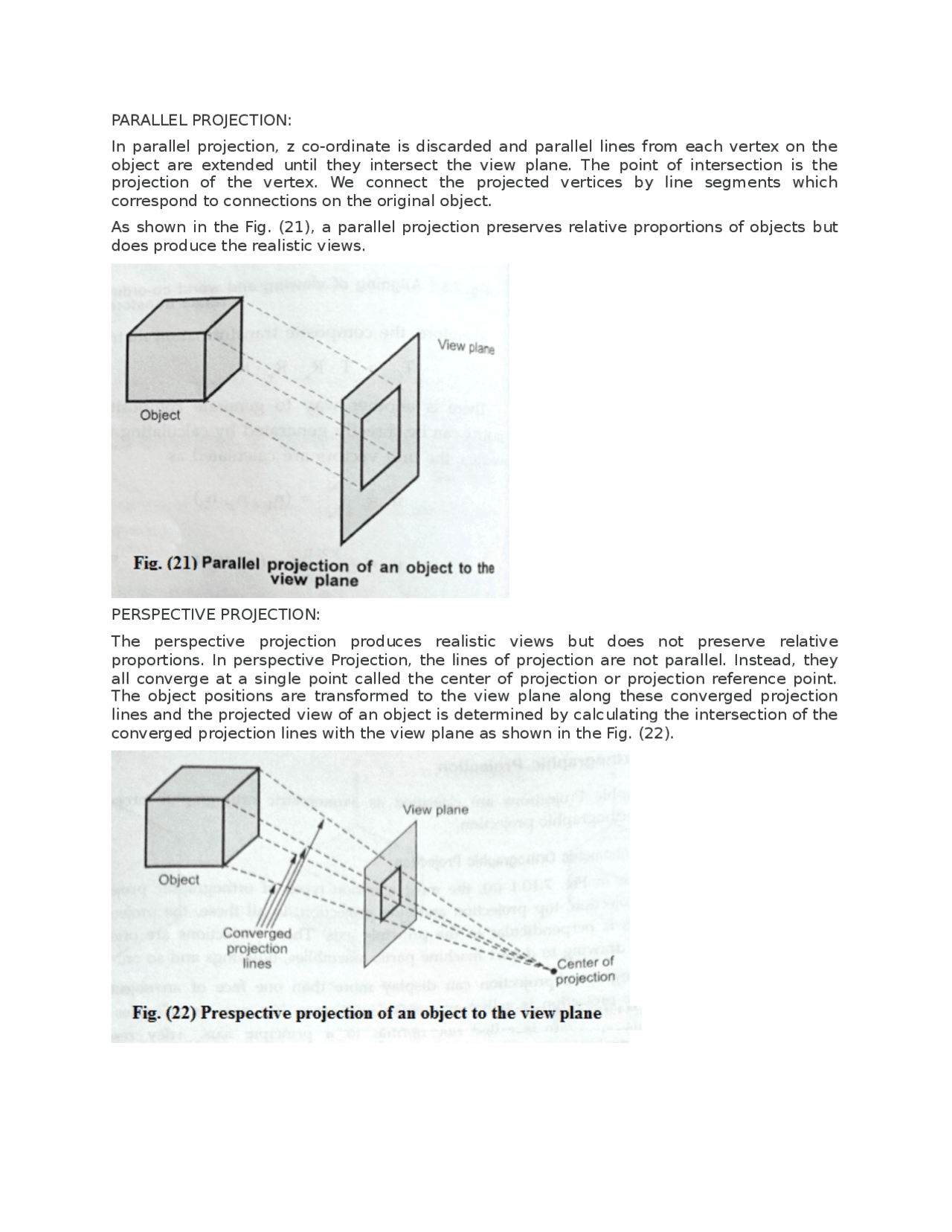 Parallel and perspective projections - Docsity