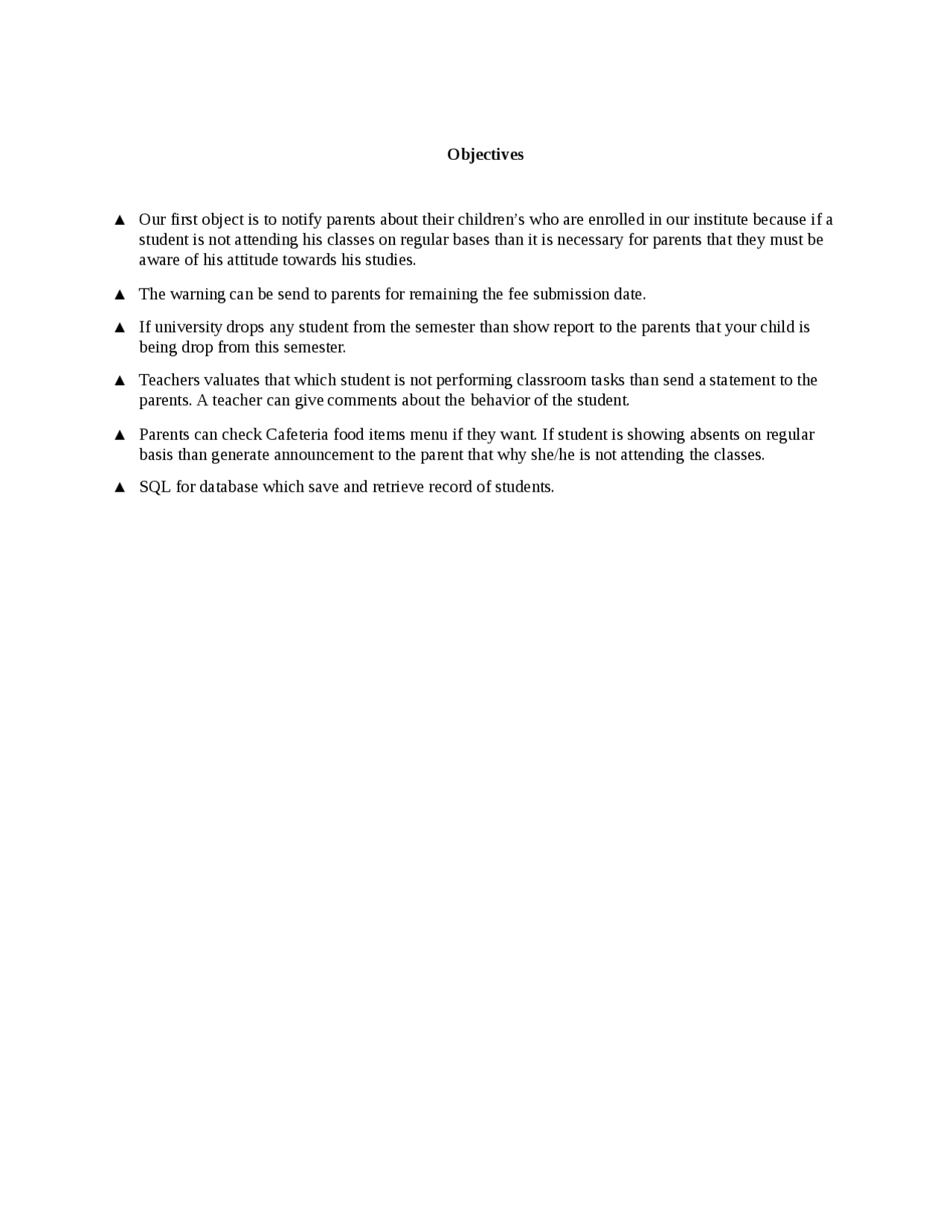 Objectie of android application - Docsity