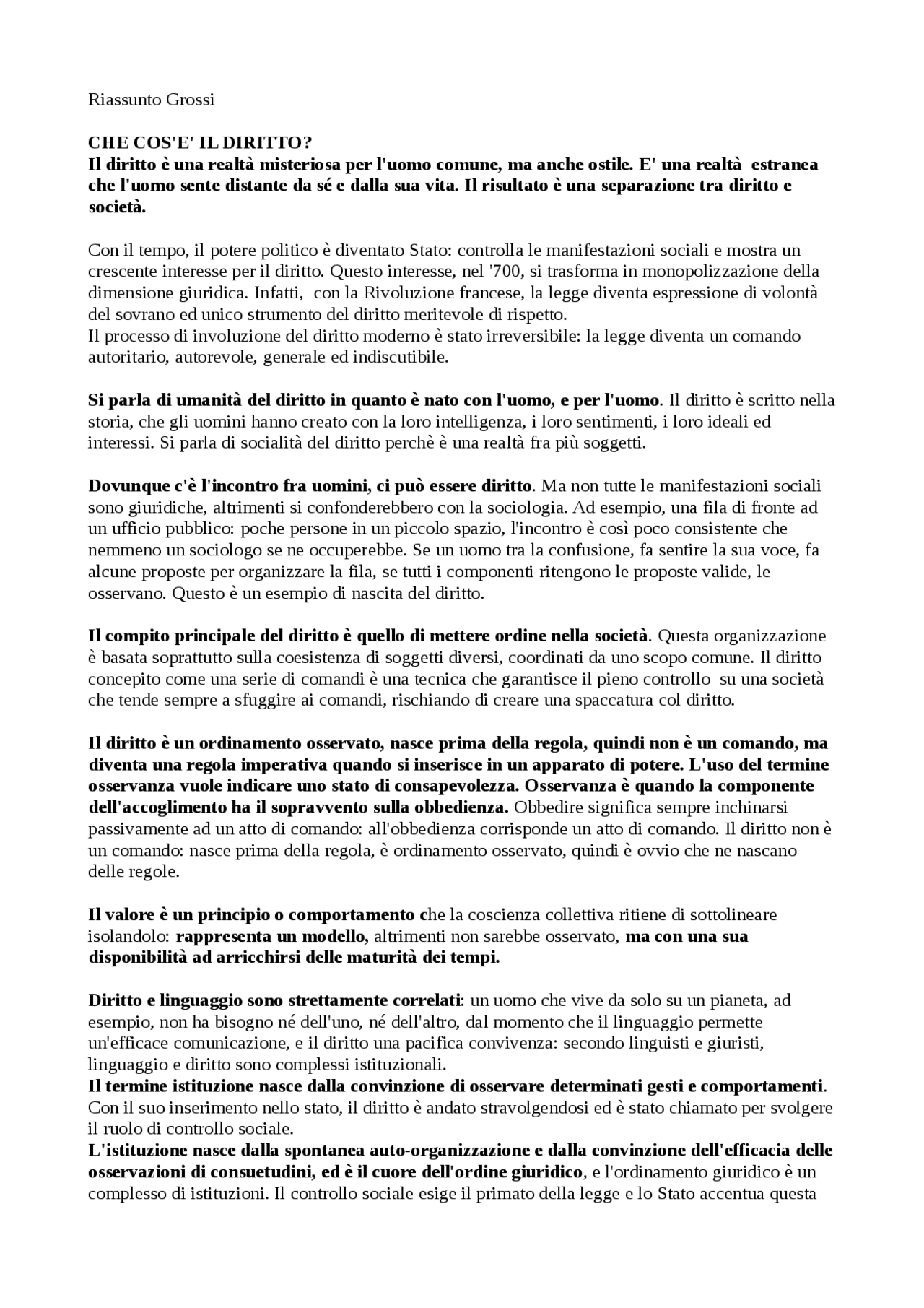 Riassunto Del Libro Per Esame Di Grossi Docsity