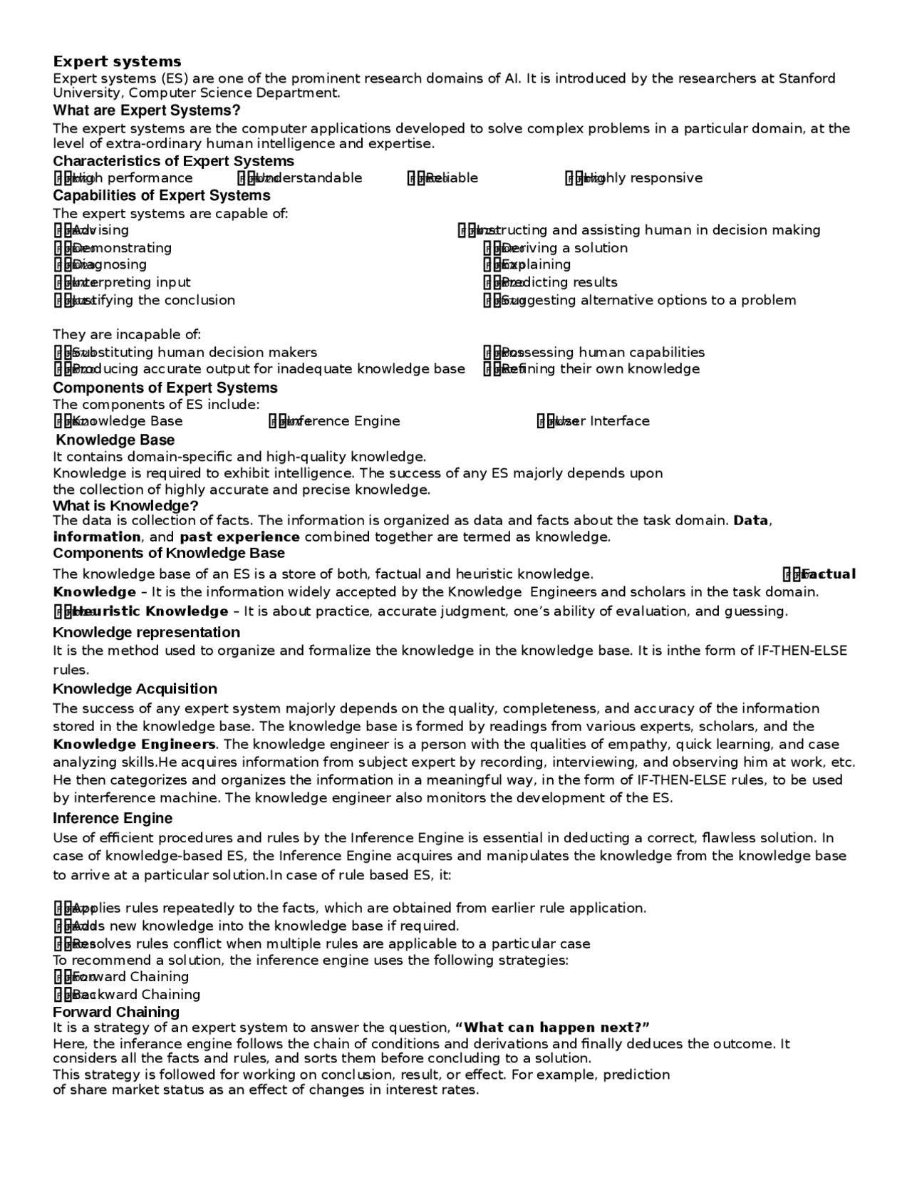 Expert System ,features and components in artificial intelligence - Docsity