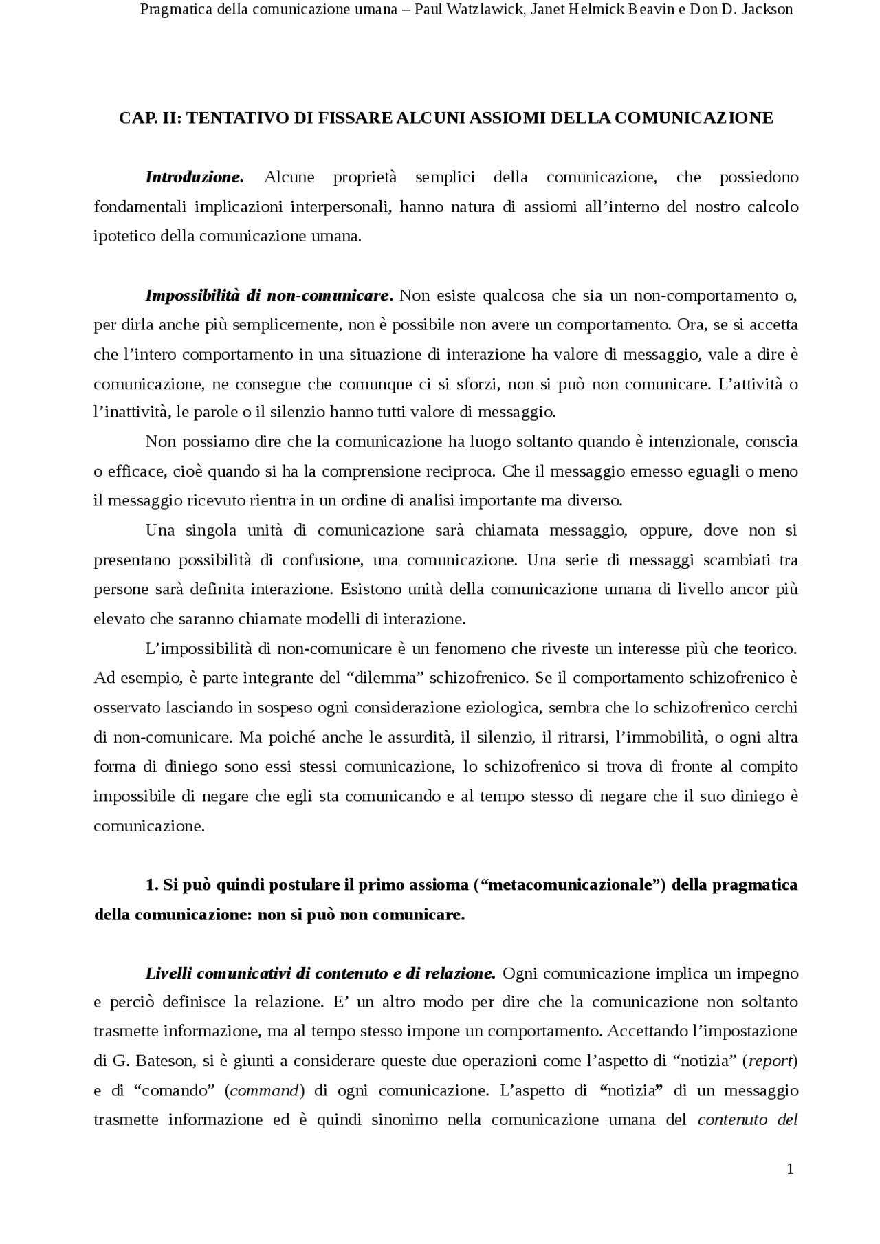 Pragmatica Della Comunicazione Umana Watzlawick Beavin Jackson
