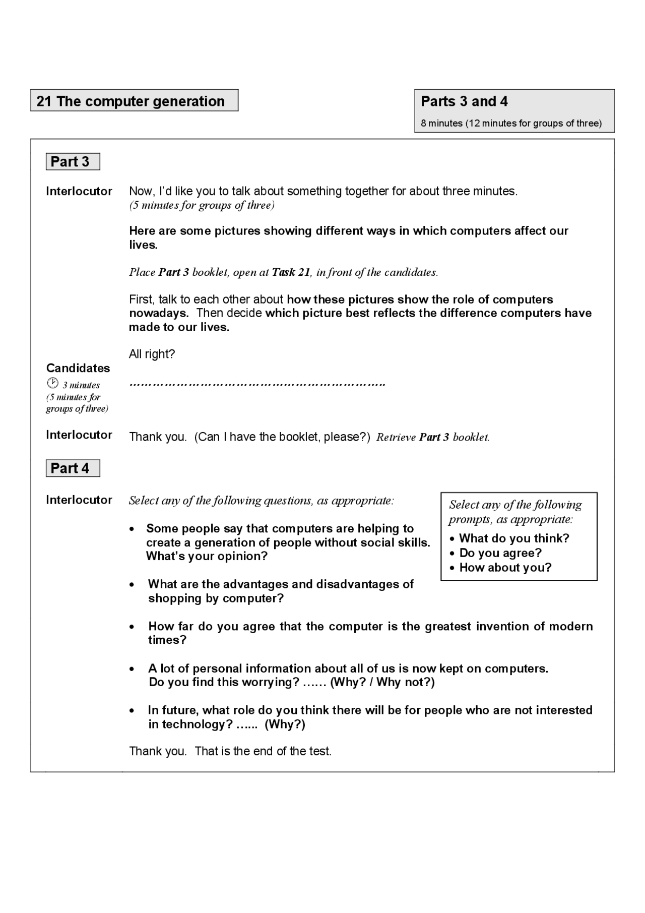 CAE Speaking Part 3 and 4 teacher handbook - Docsity