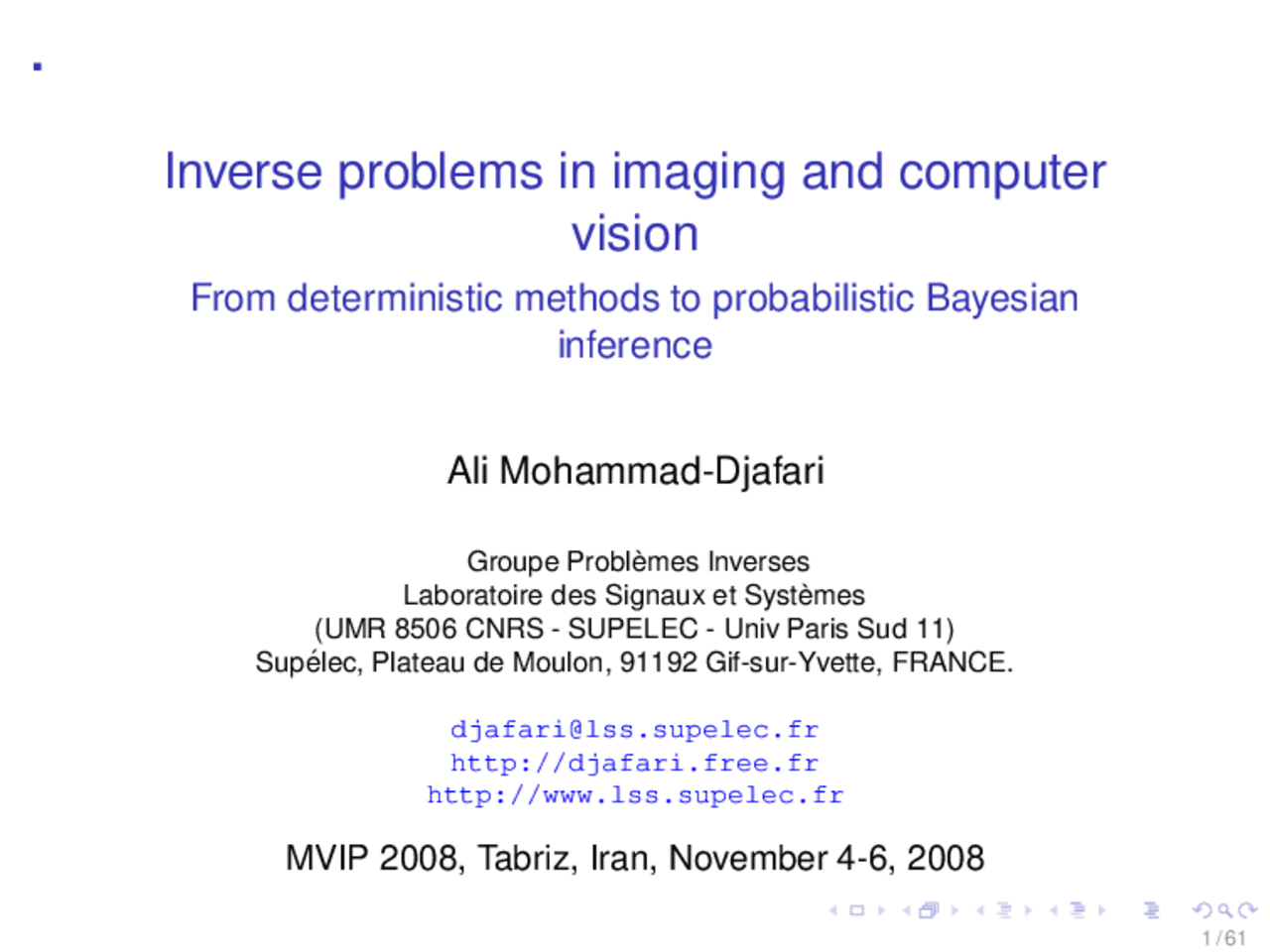 Inverse problems in imaging and computer vision From deterministic ...