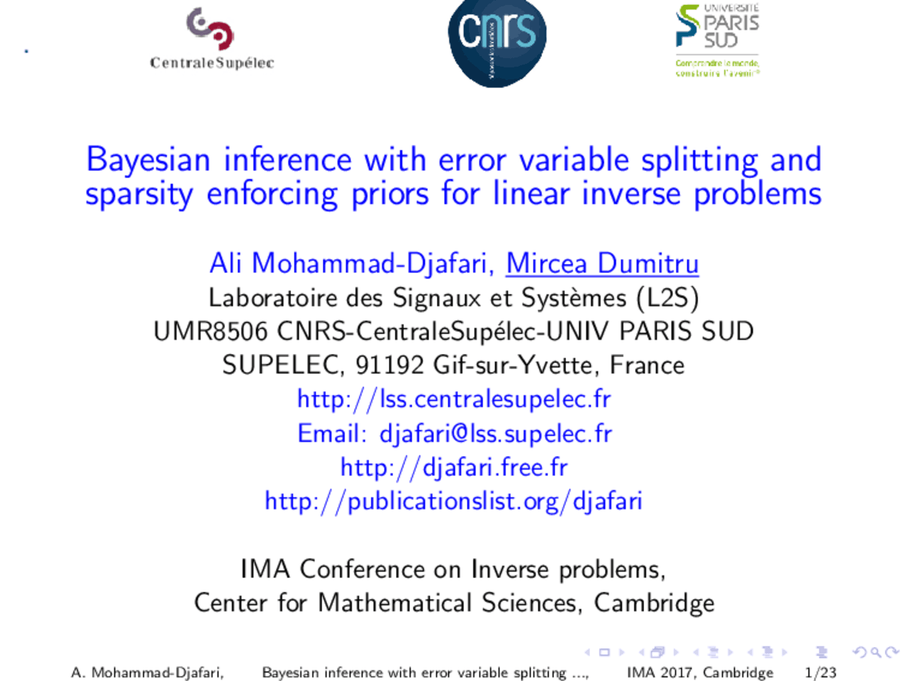 Bayesian Inference With Error Variable Splitting And Sparsity Enforcing Priors For Linear