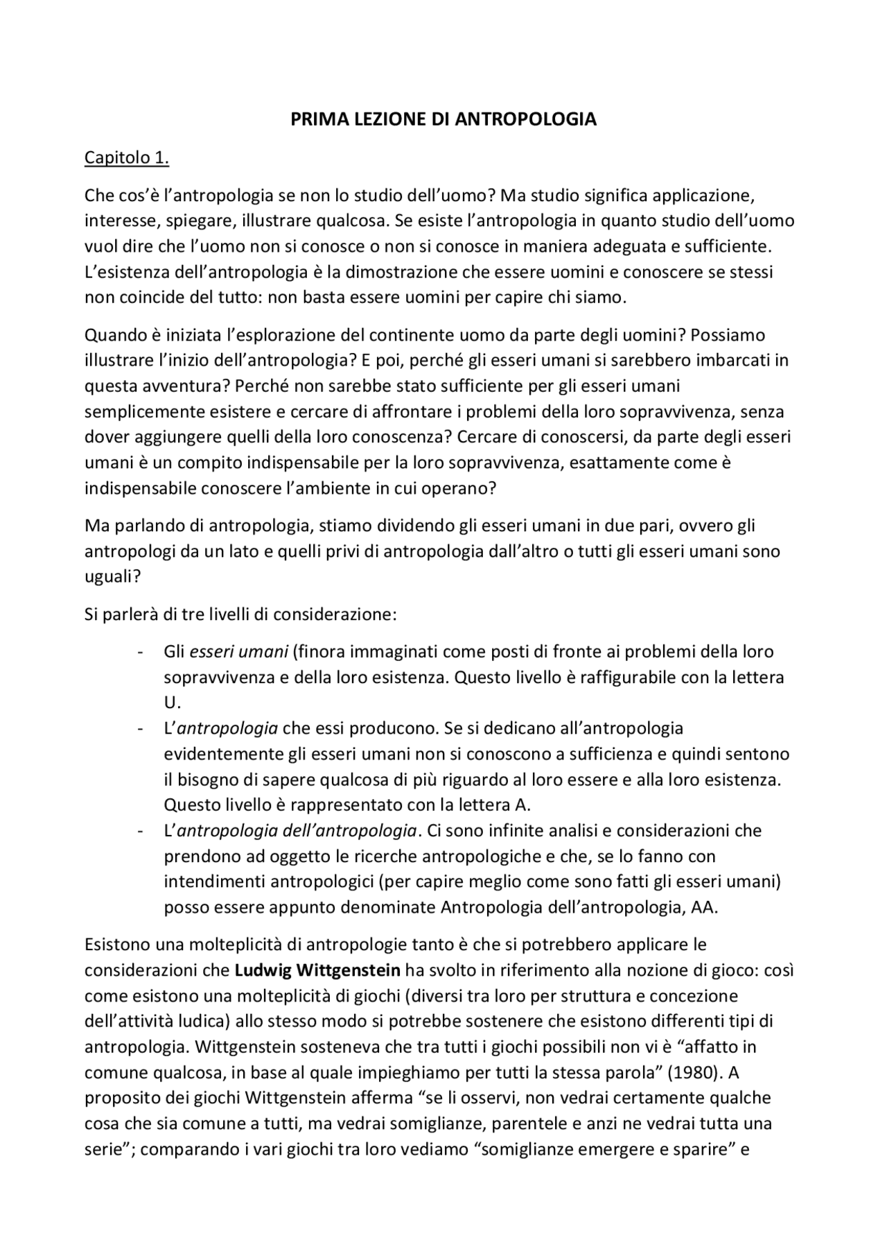 Prima Lezione Di Antropologia Docsity