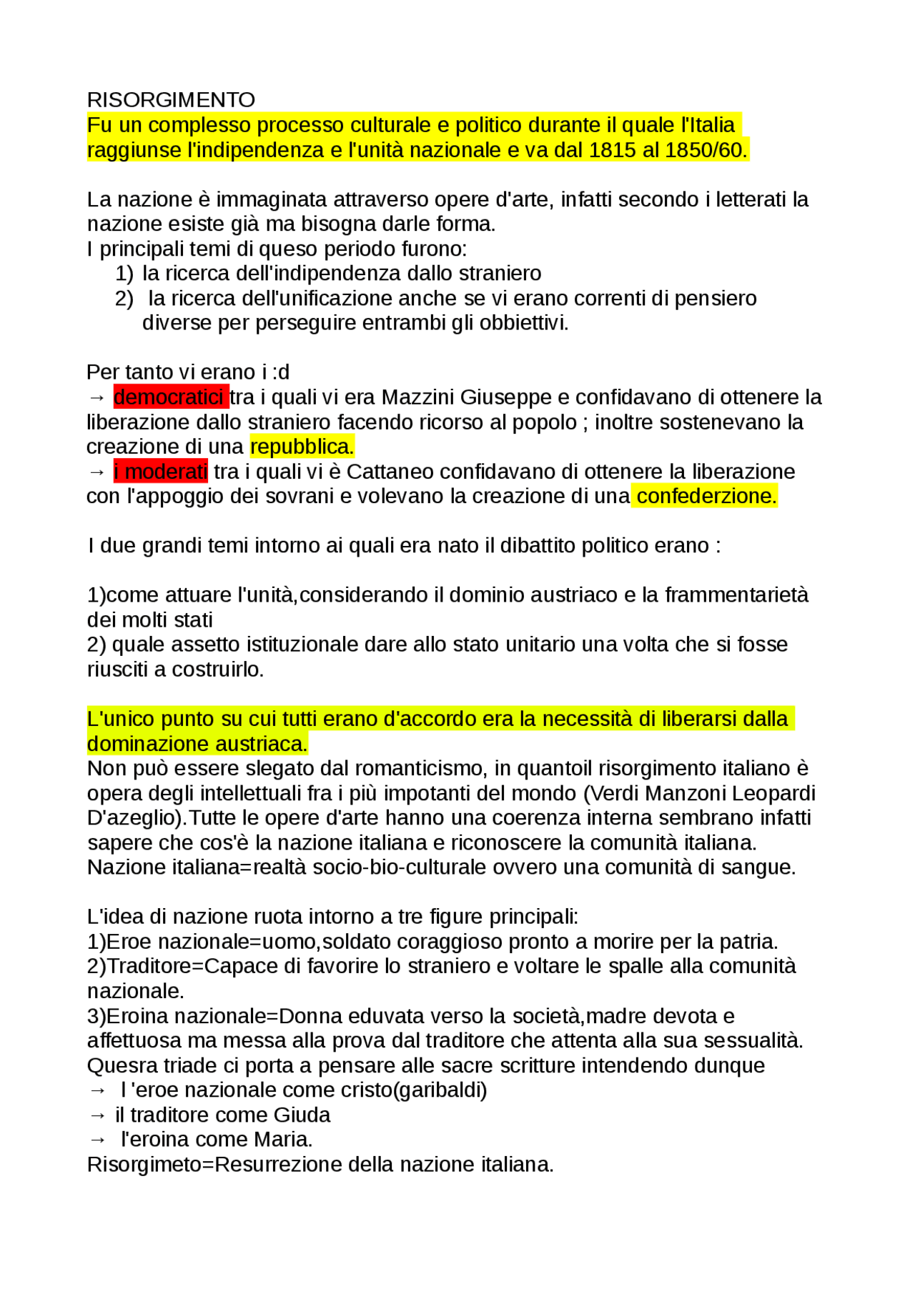 Risorgimento Italiano Docsity