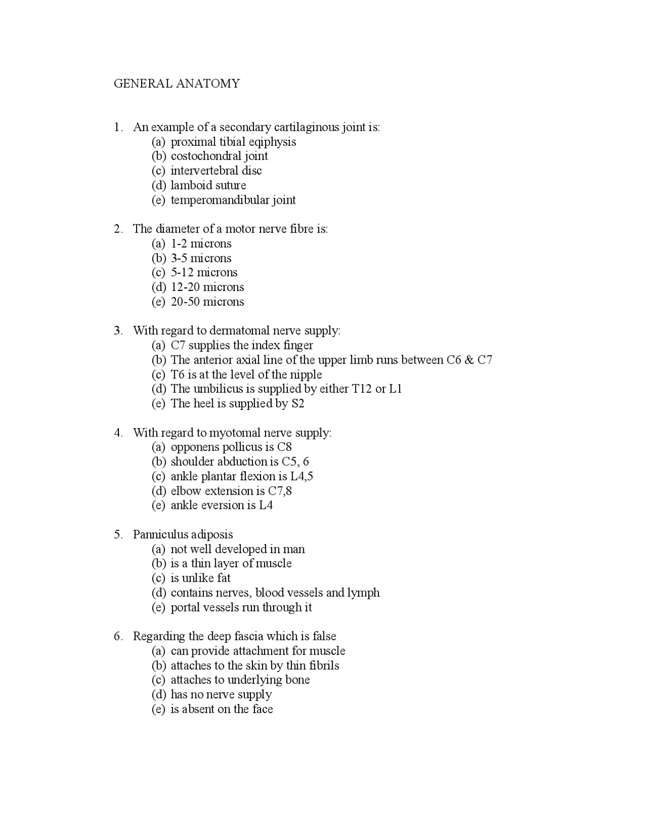 Anatomy MCQ which include upper limb and others - Docsity