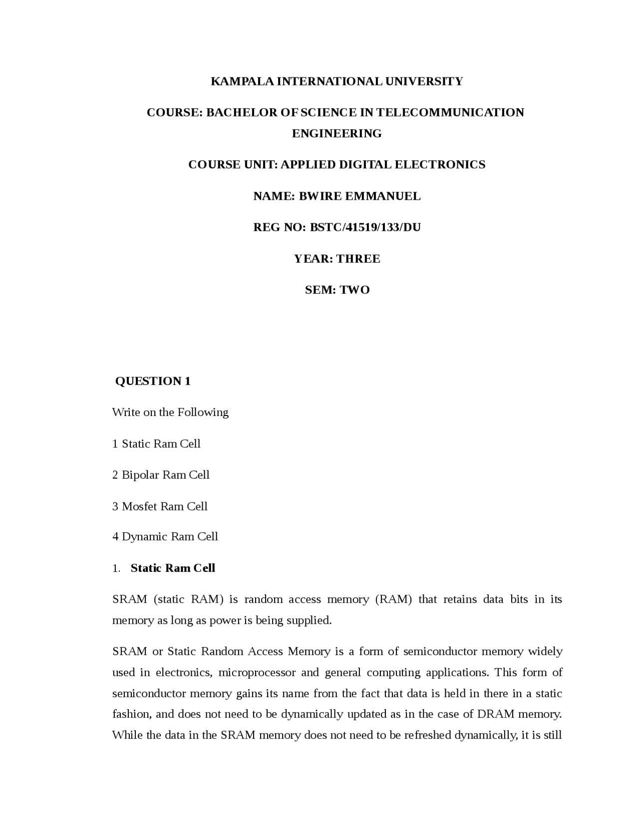 Final Course Work On Digital Electronics Docsity