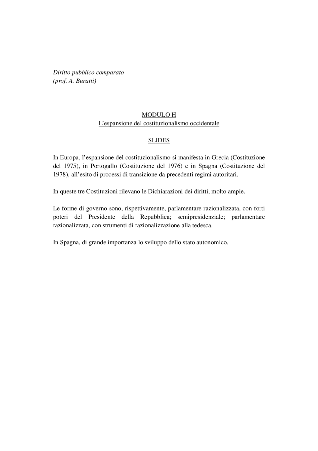Diritto Pubblico Comparato Modulo H Slides Per Unicusano Docsity
