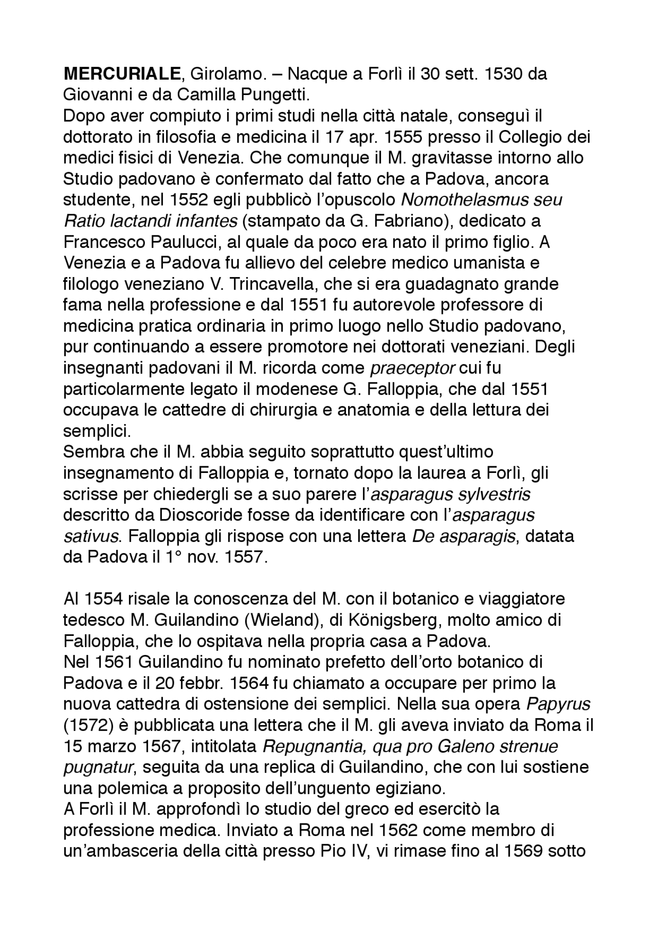 Mercuriale Girolamo Riassunto Docsity
