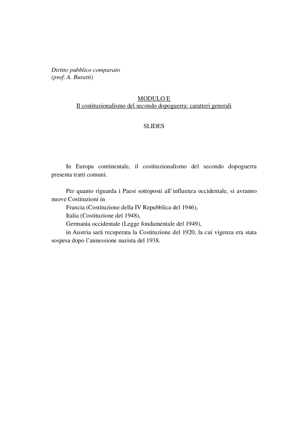 Diritto Pubblico Comparato Modulo E Slides Per Unicusano Docsity