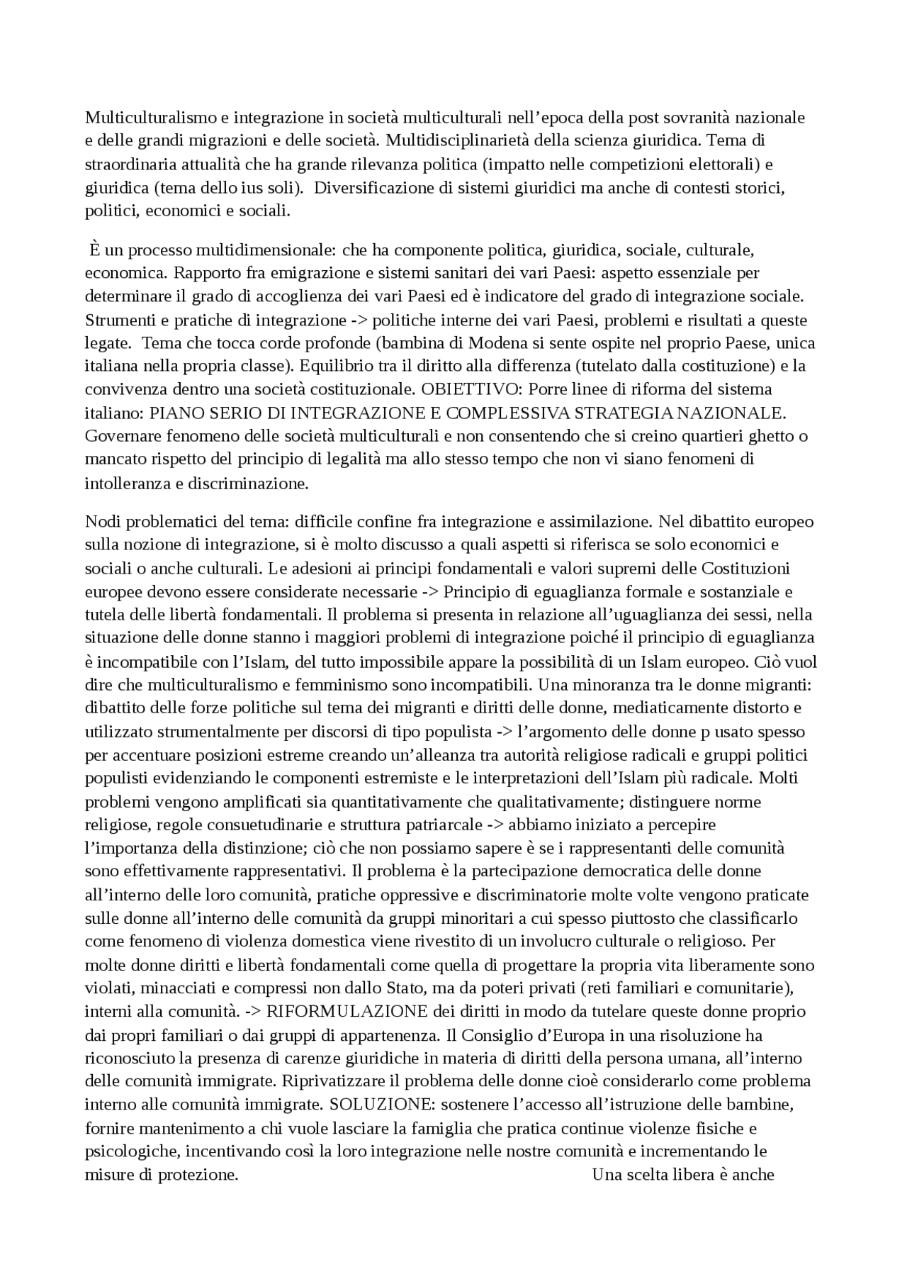 Appunti conferenza sul multiculturalismo - Docsity
