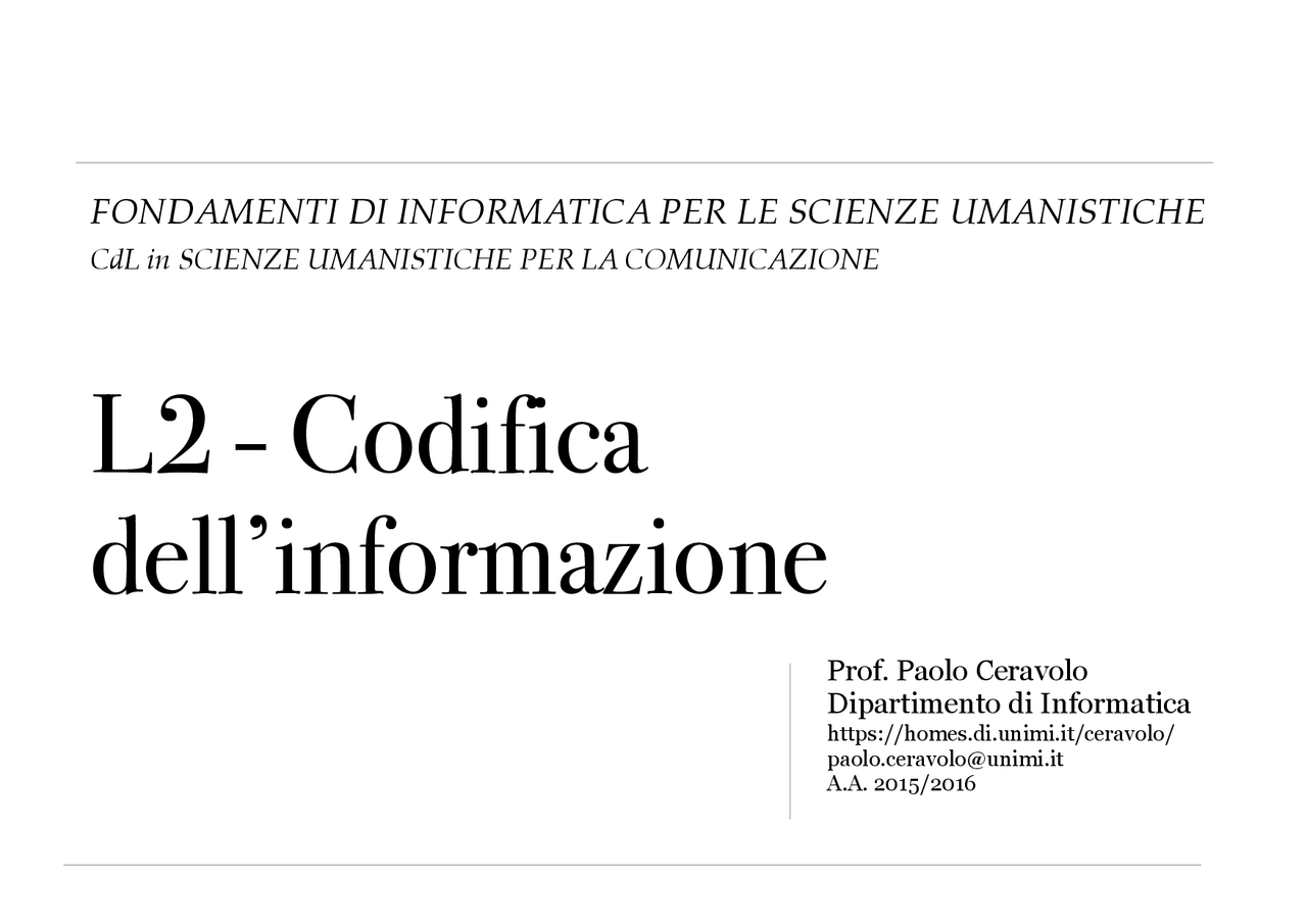 La codifica dell'informazione - Docsity