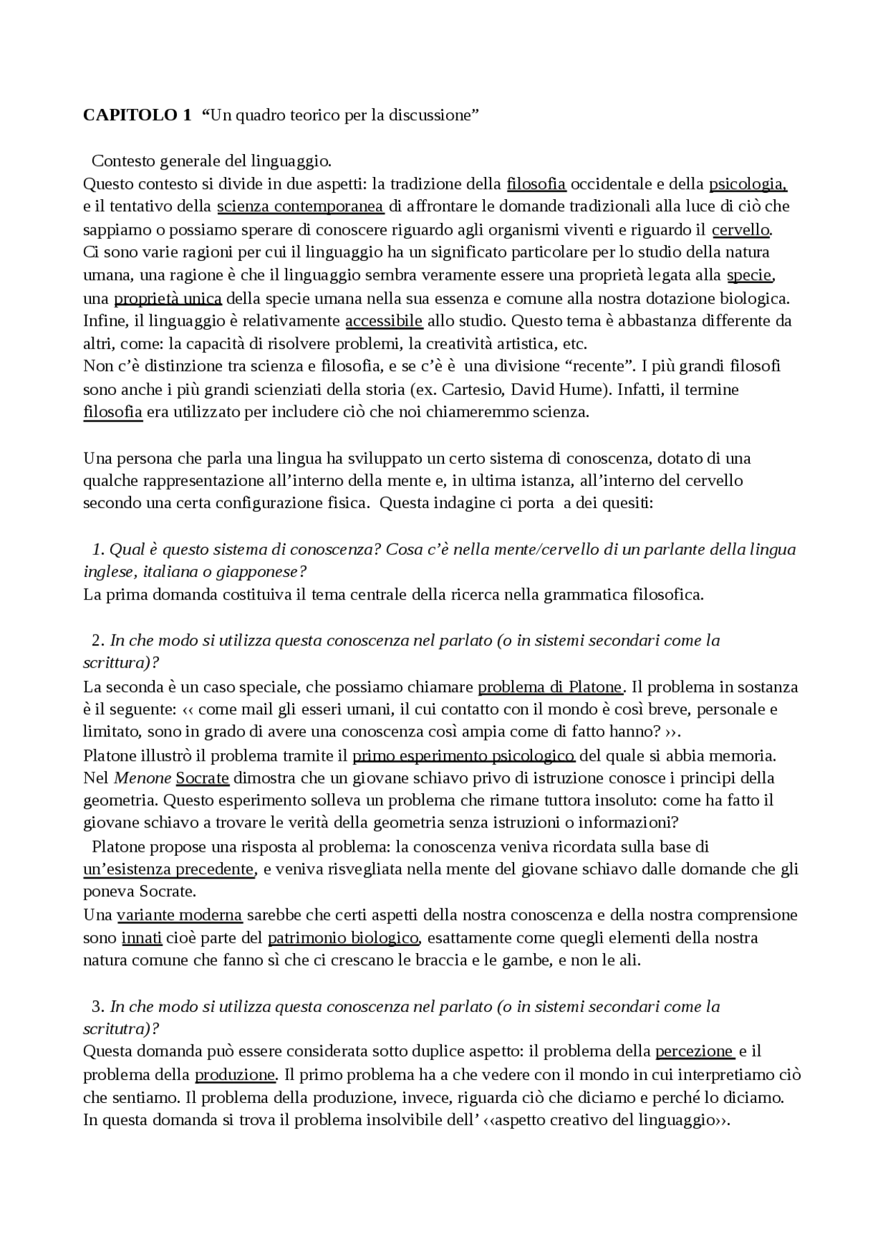 Linguaggio E Problemi Della Conoscenza Noam Chomsky Docsity