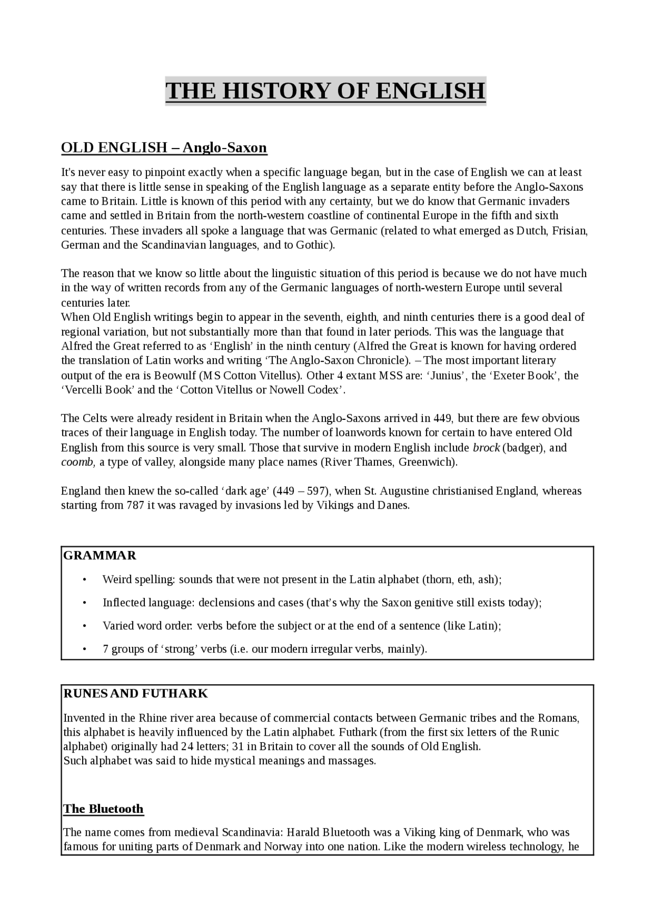 The English Language Riassunto Slide Docsity