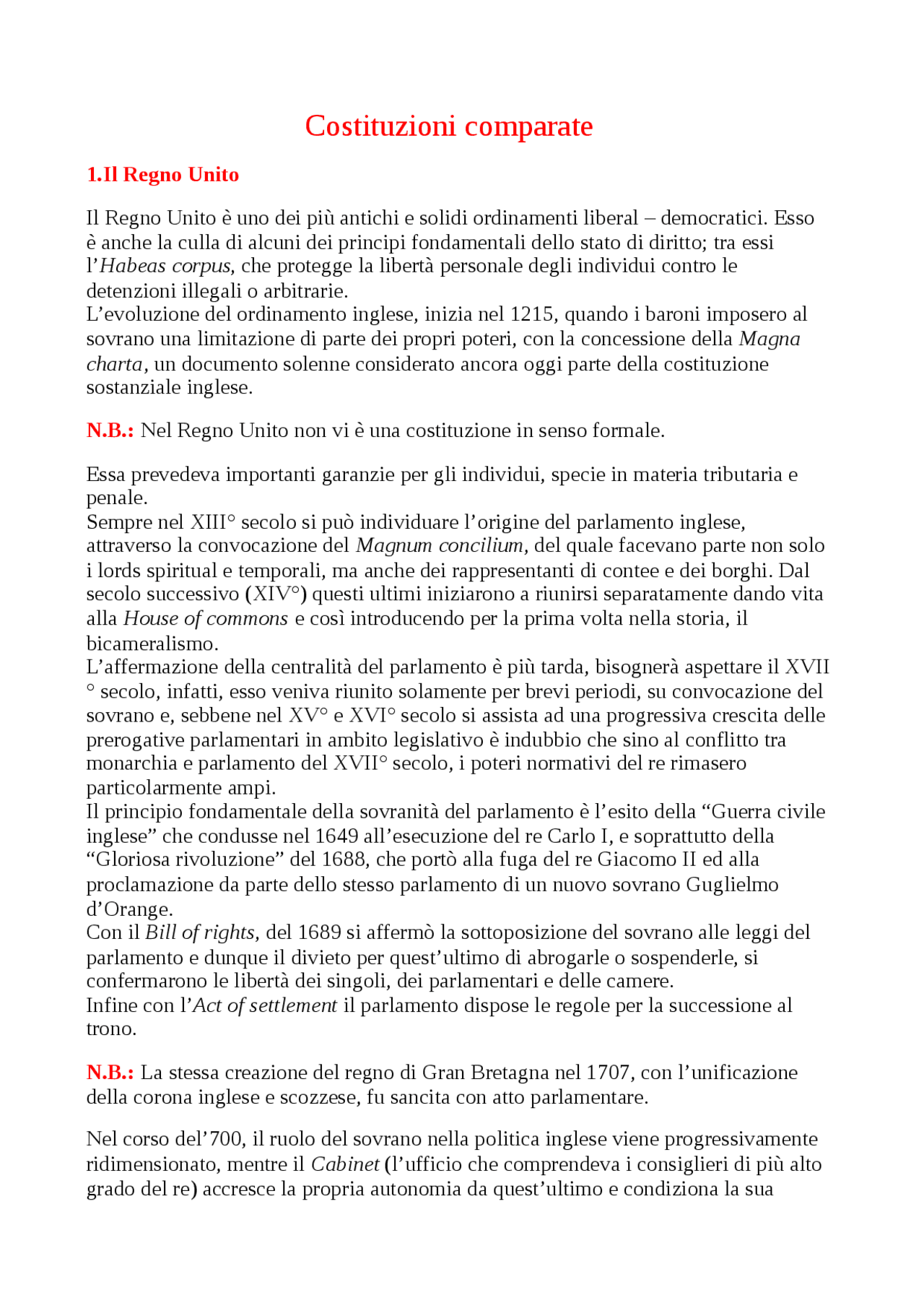 Costituzioni Comparate Docsity