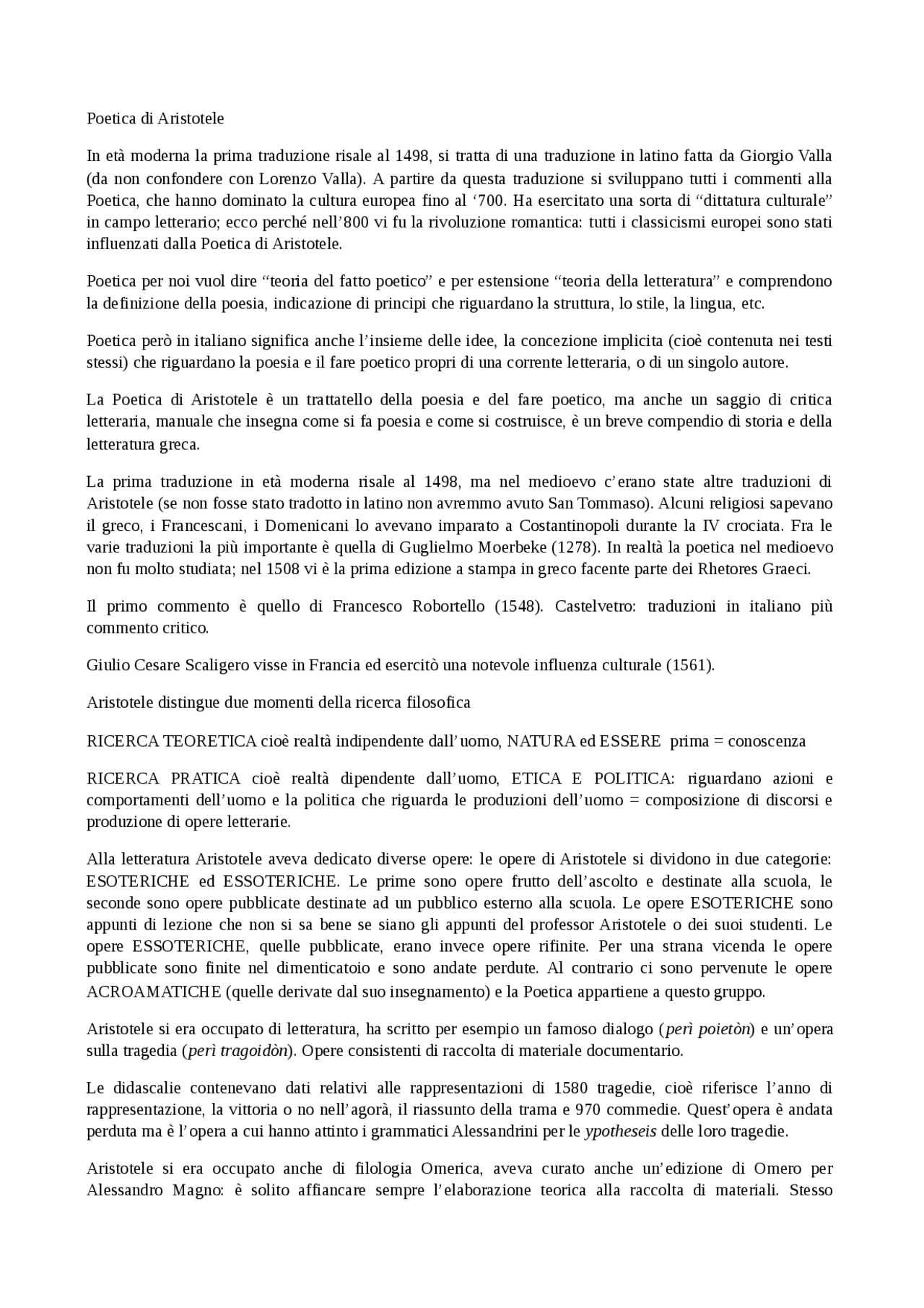 Poetica Di Aristotele Docsity
