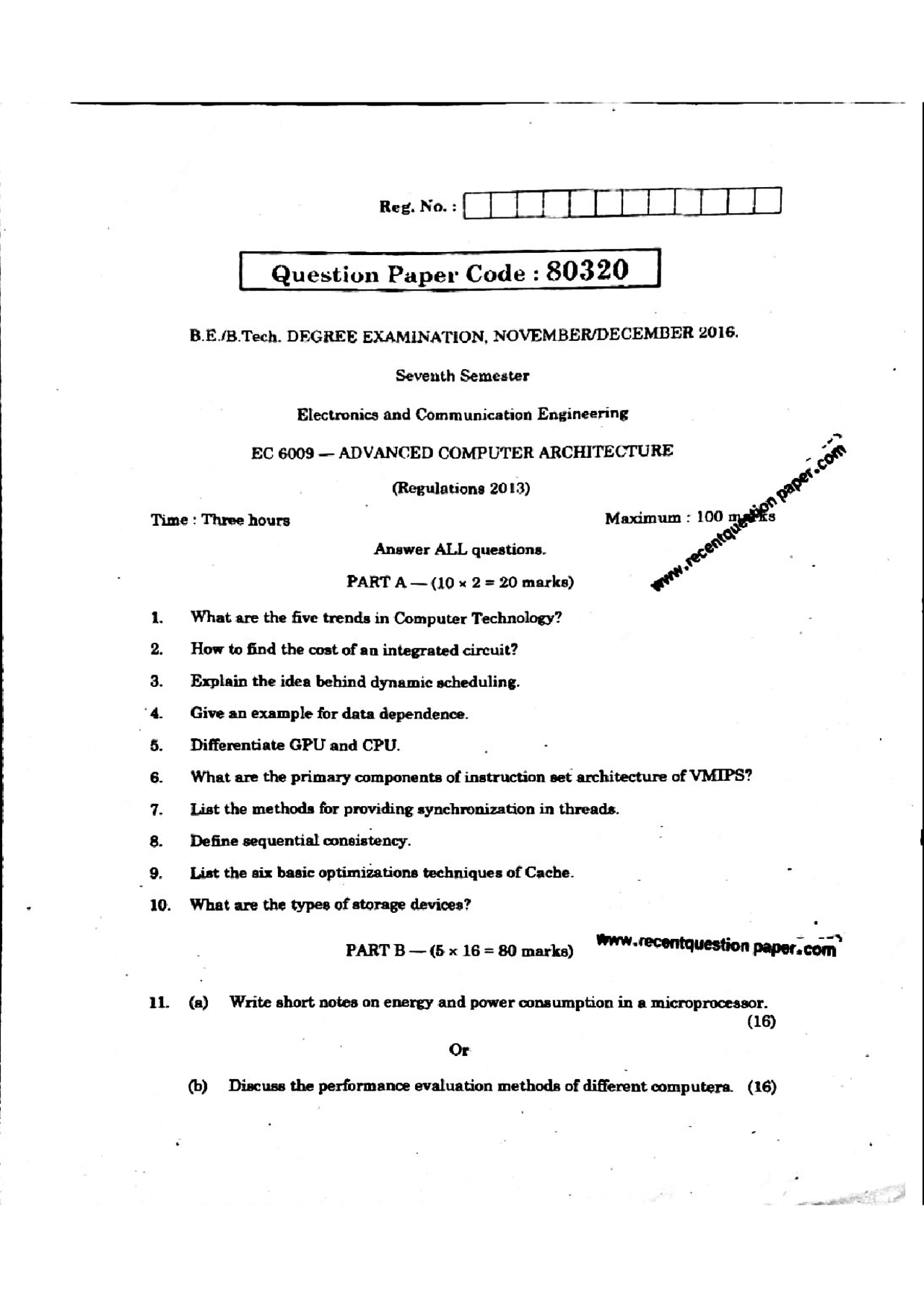 ACA question papers for university students | Prove d'esame Advanced Computer Architecture | Docsity