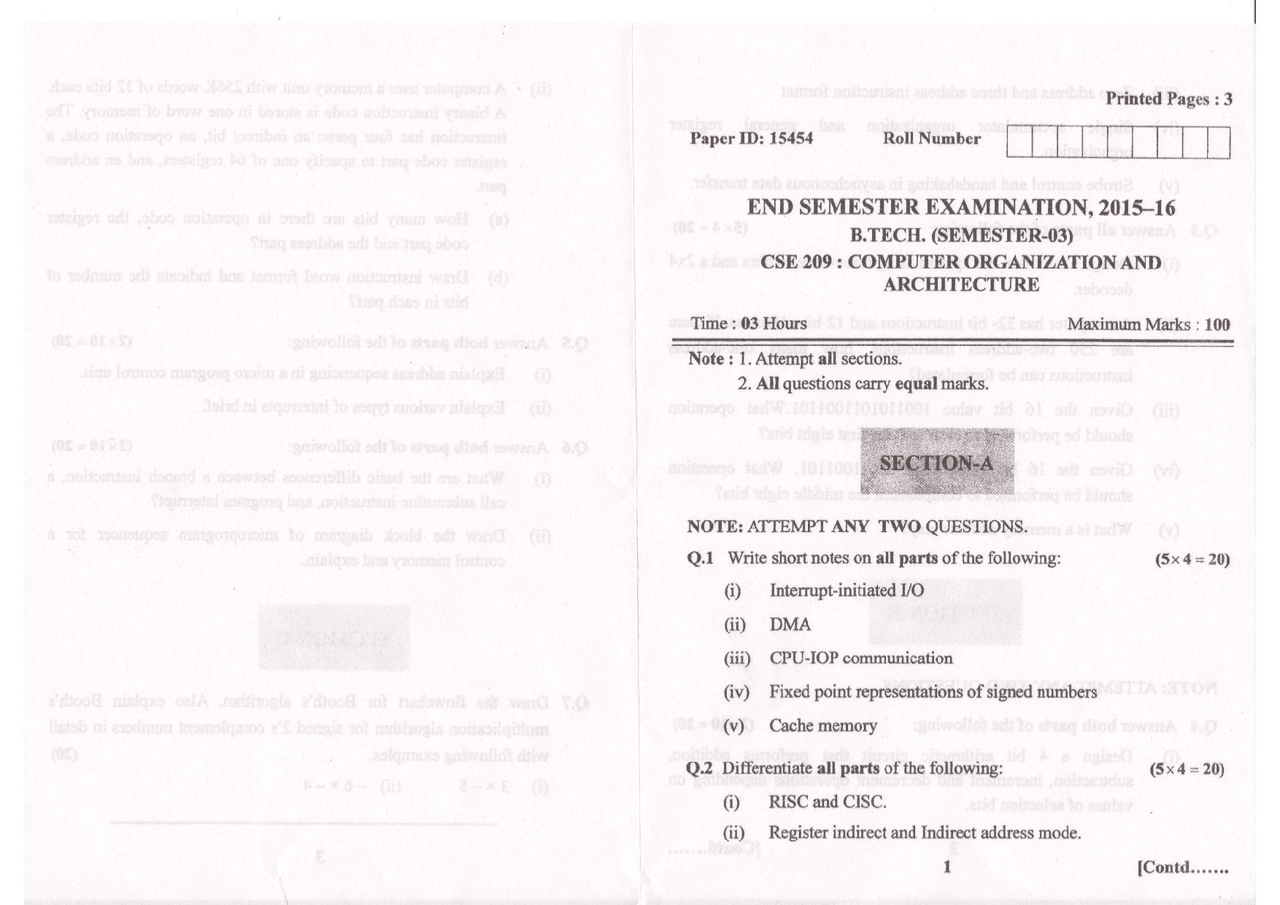 ACA question papers for benefit of students | Exams Advanced Computer Architecture | Docsity