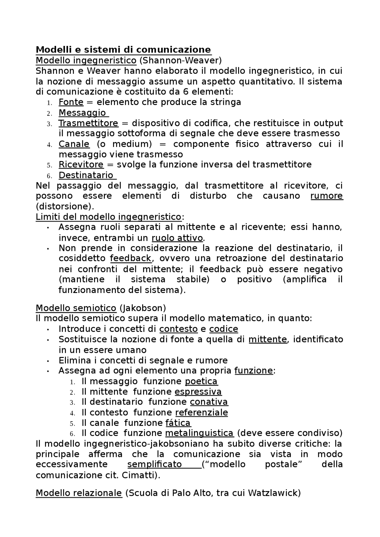 Modelli e sistemi di comunicazione - Docsity