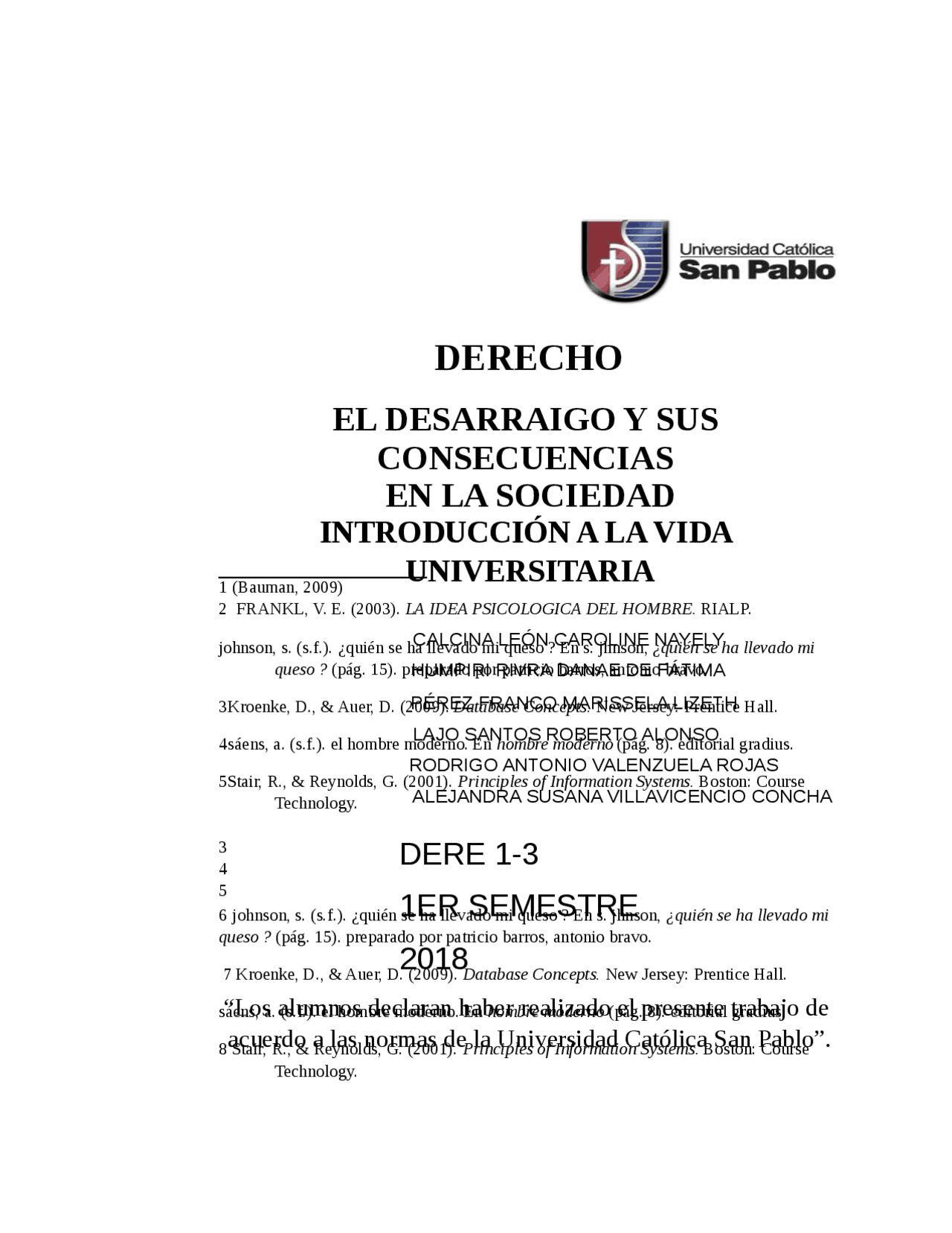 EL DESARRAIGO Y SUS CONSECUNCIAS - Docsity
