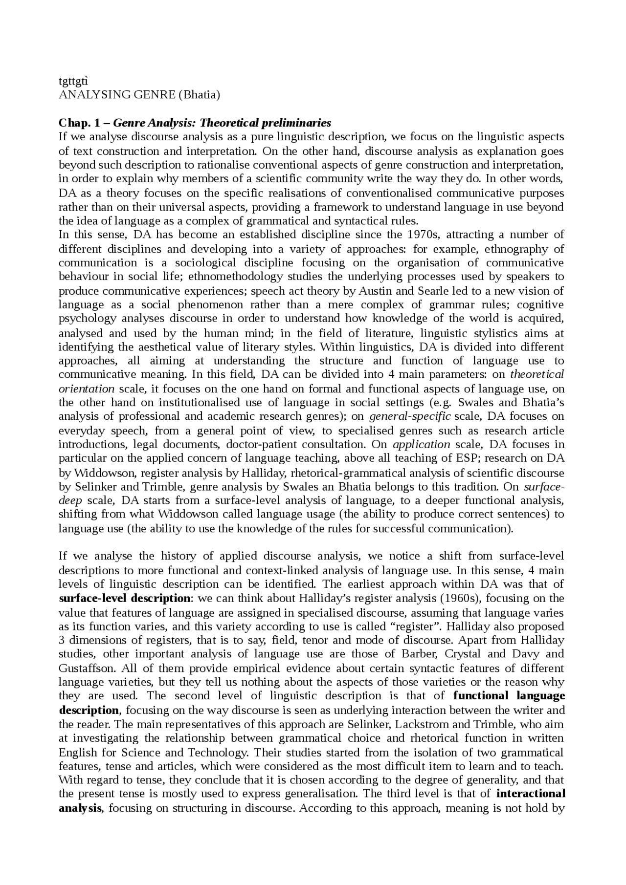 Analysing Genre By Bhatia Docsity