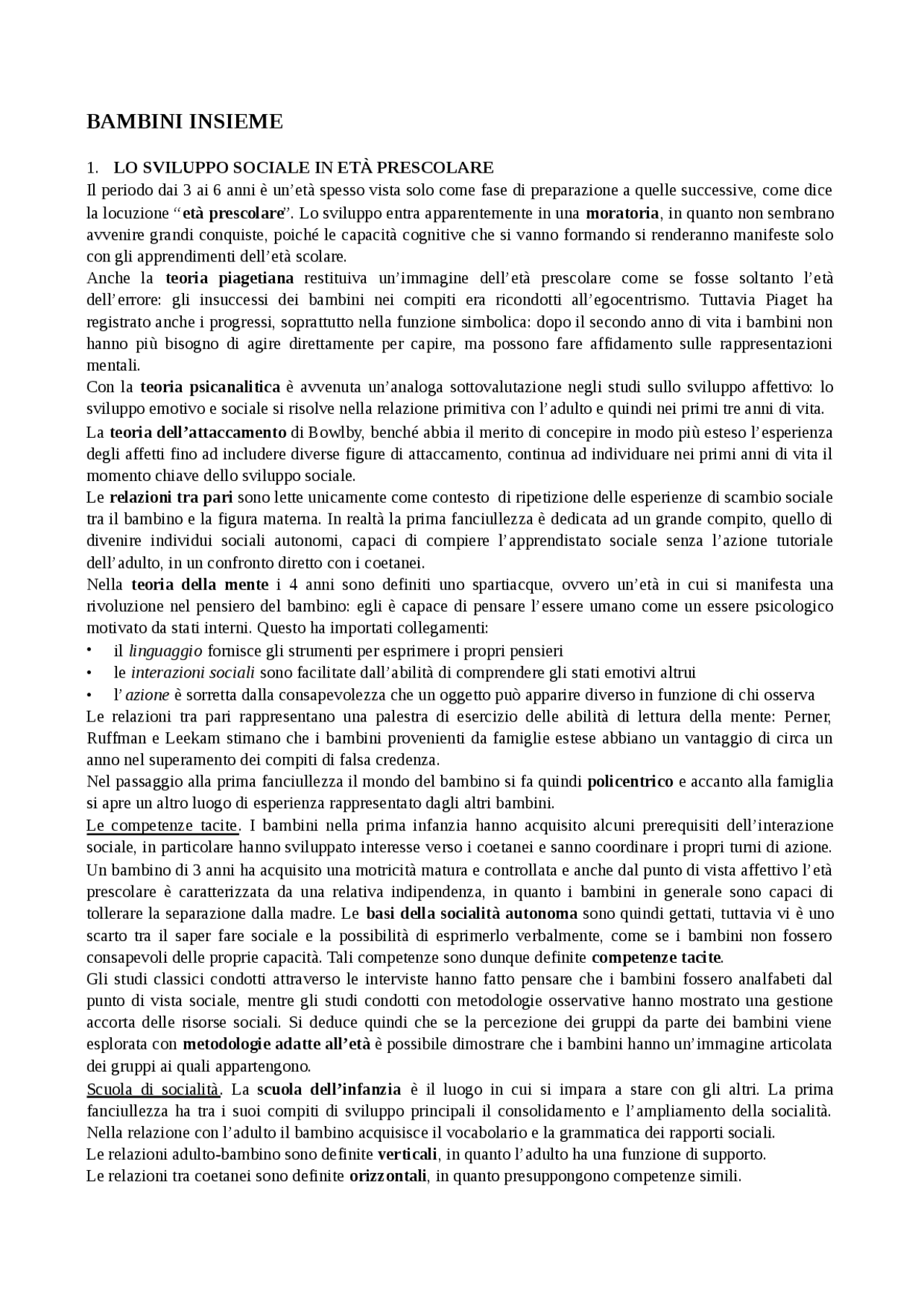 Bambini Insieme Riassunto Testo Docsity