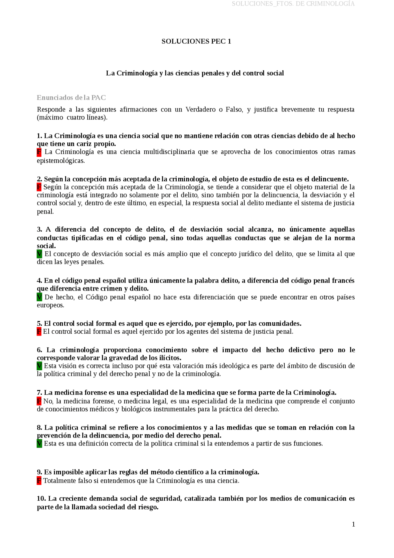 SOLUCIONES PECS FTOS. CRIMINOLOGÍA - Docsity