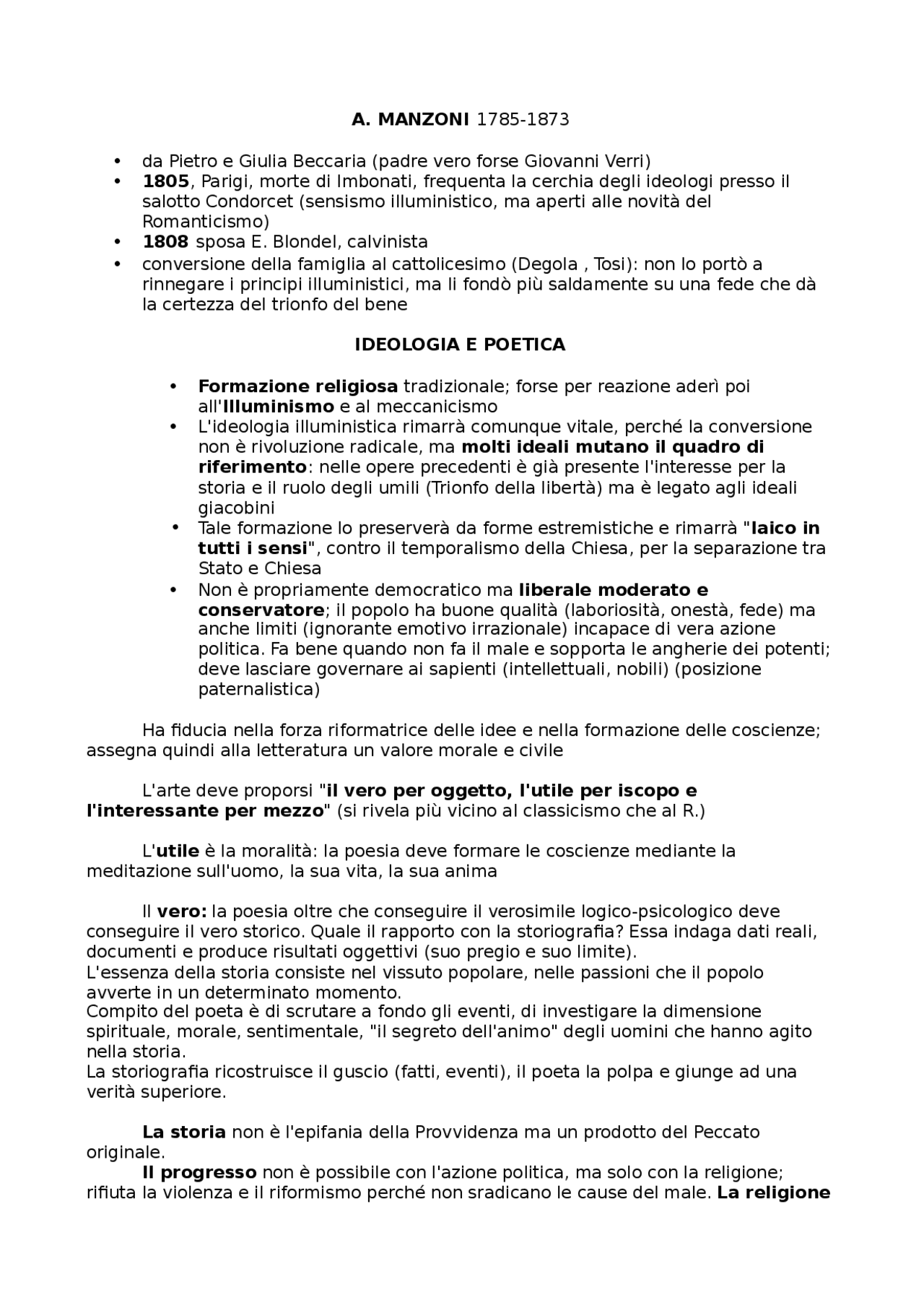 Manzoni Riassunti Liceo Scientifico Docsity