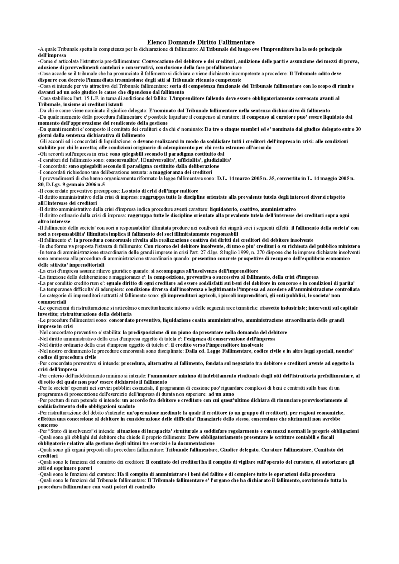 Diritto Fallimentare Pegaso Appunti Di Diritto Fallimentare Docsity