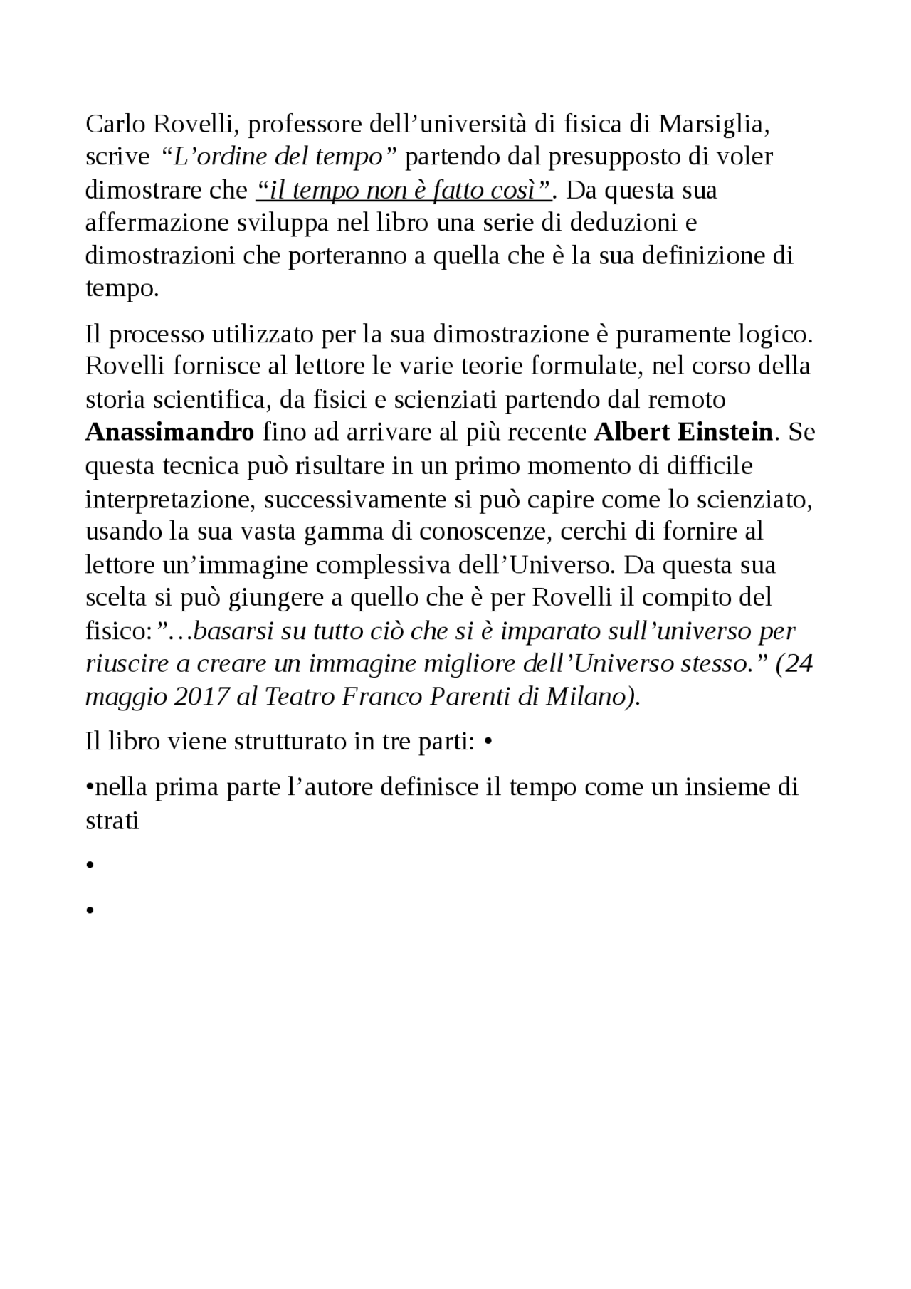 Carlo Rovelli Ordine Del Tempo Docsity