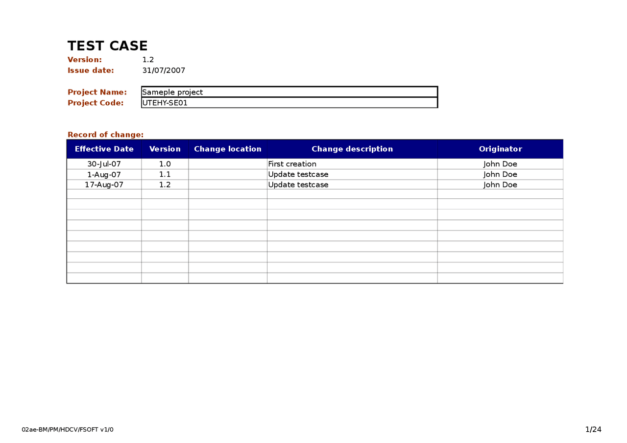 Test case Sample During Software tesitng - Docsity