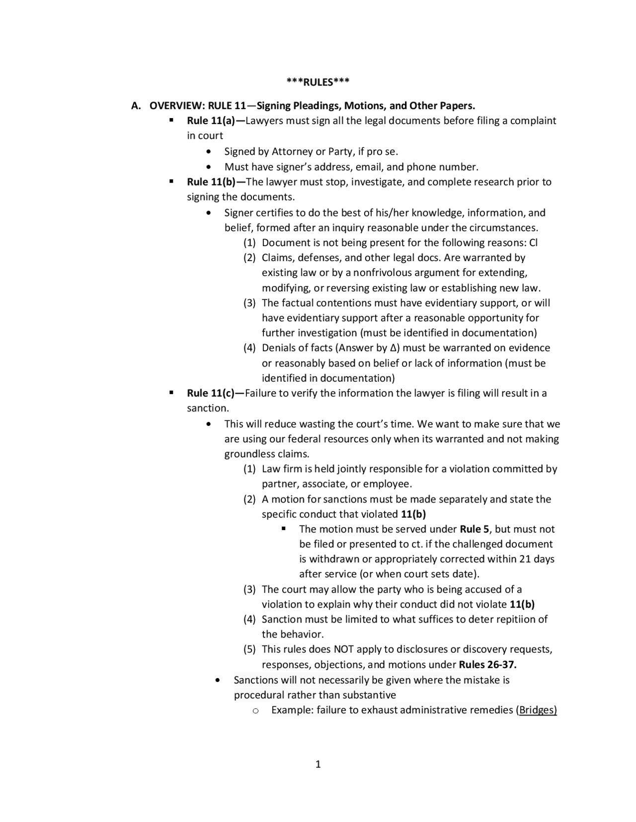 Civil Procedure Outline Docsity