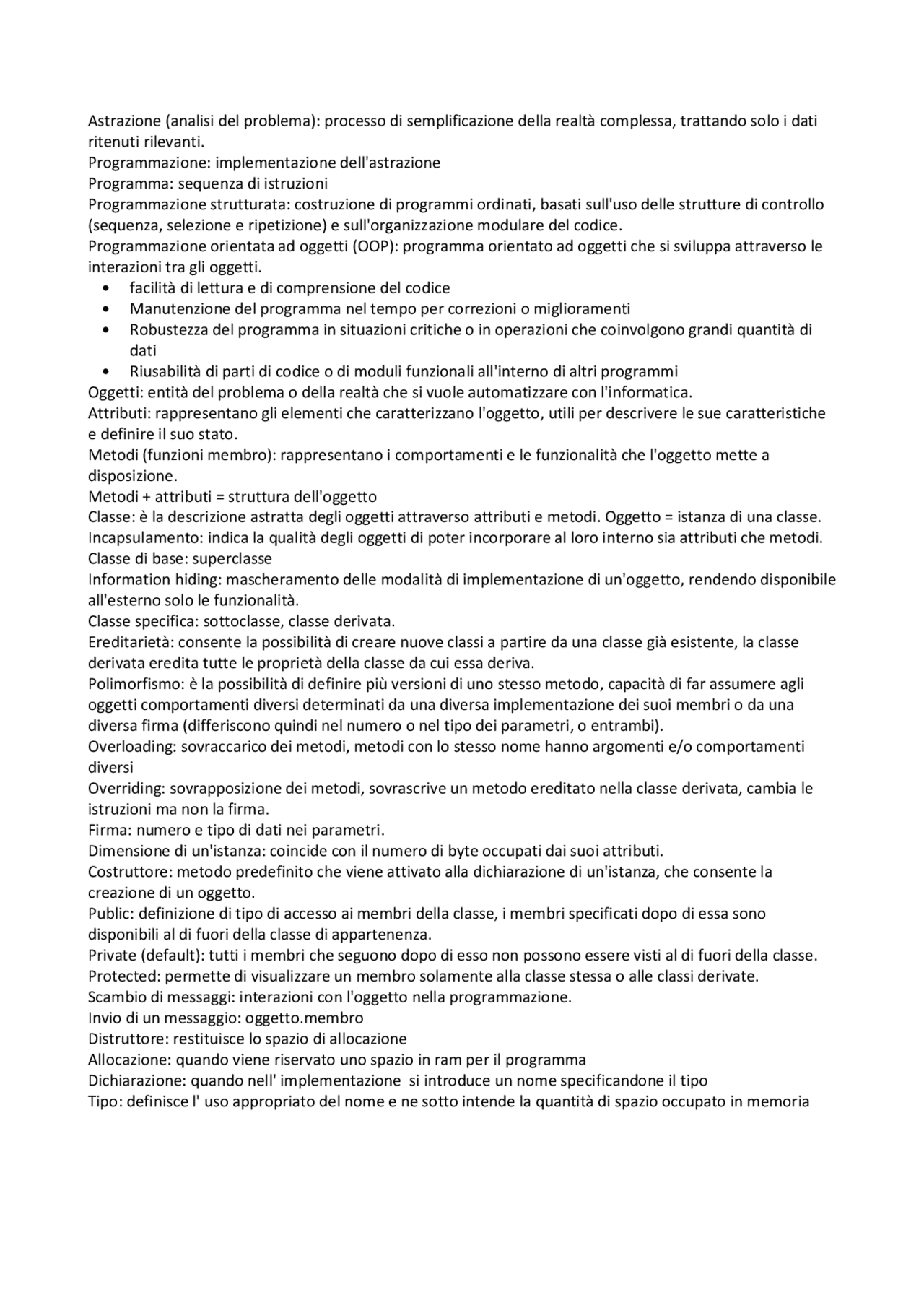 Programmazione Ad Oggetti Riassunto Docsity