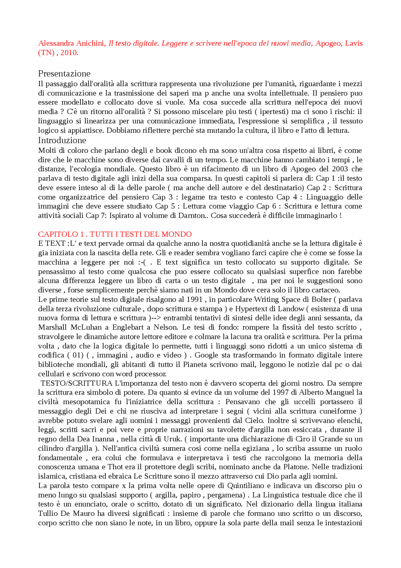 Il Testo Digitale Aanichini Docsity
